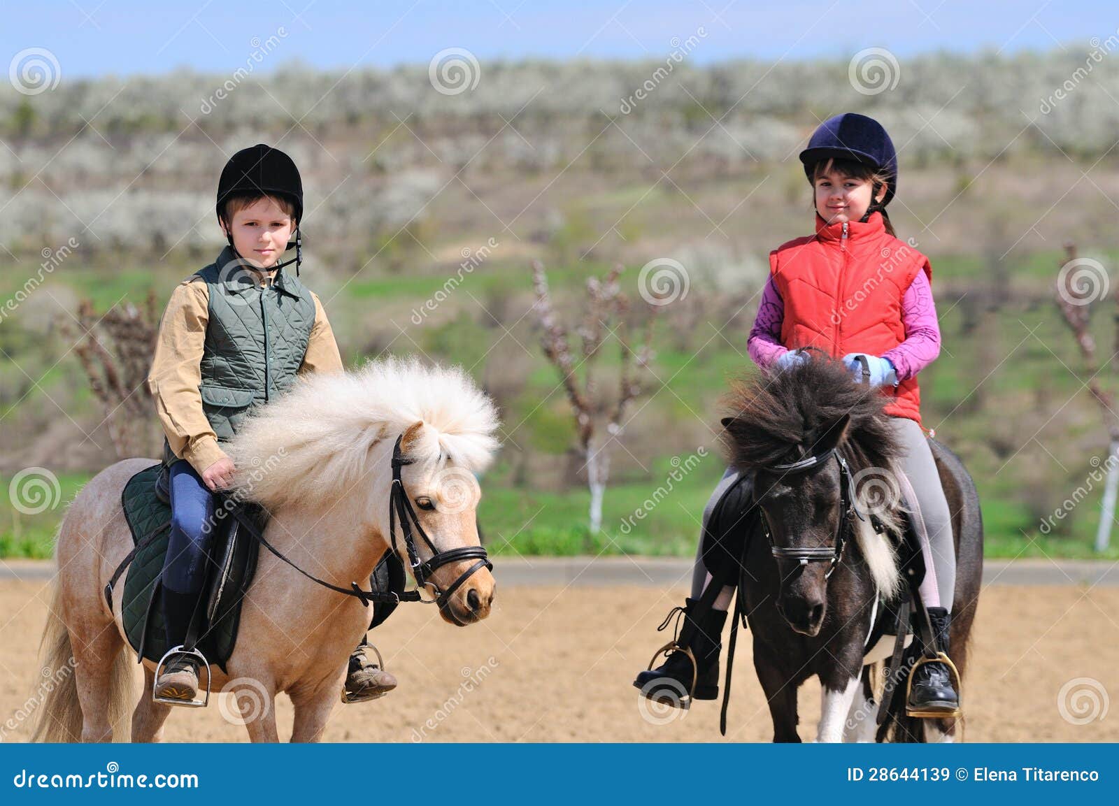 Boy and girl riding ponies stock image. Image of male - 28644139