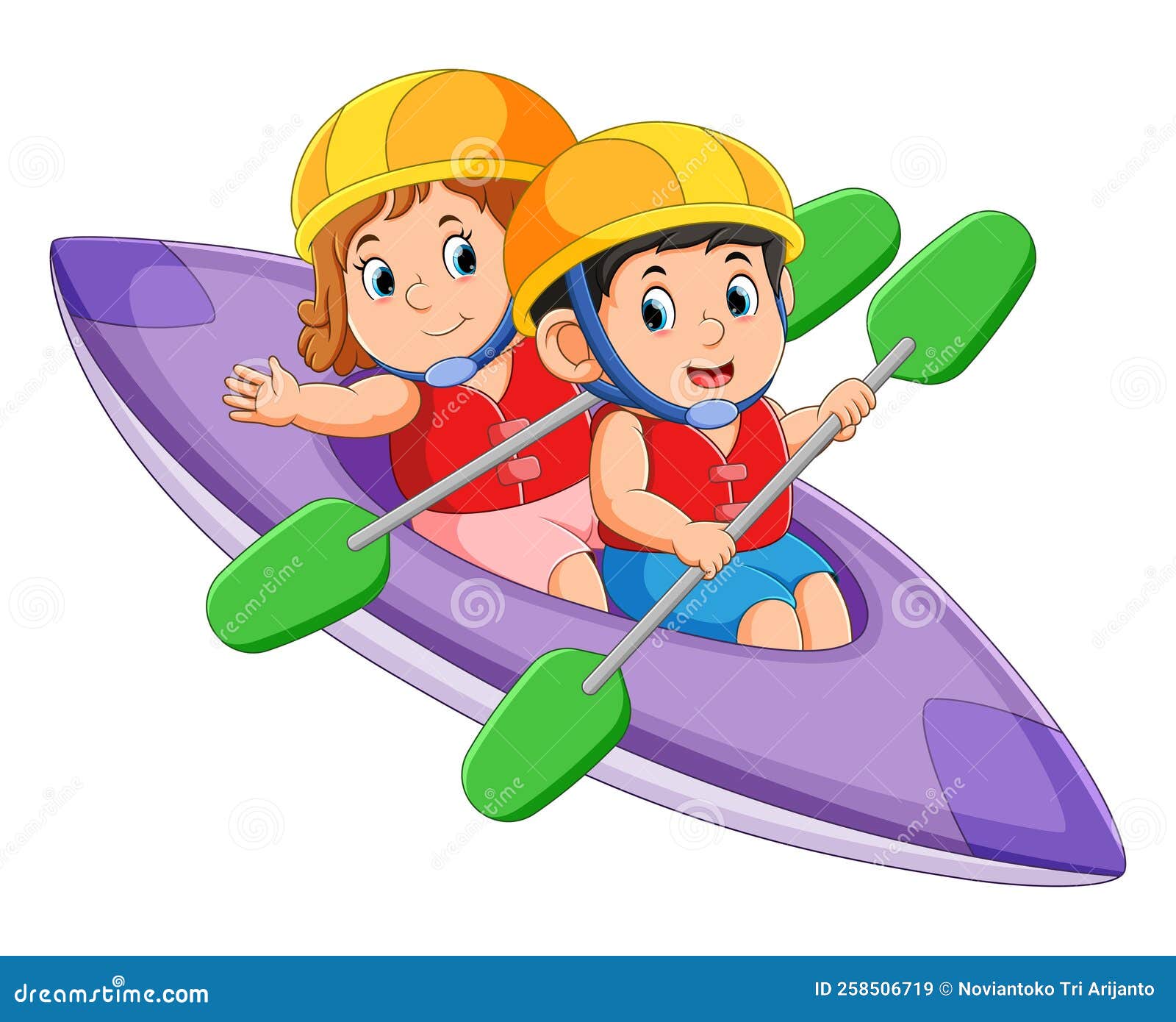 The Boy and Girl are Rowing the Canoe with the Paddle Stock Vector ...