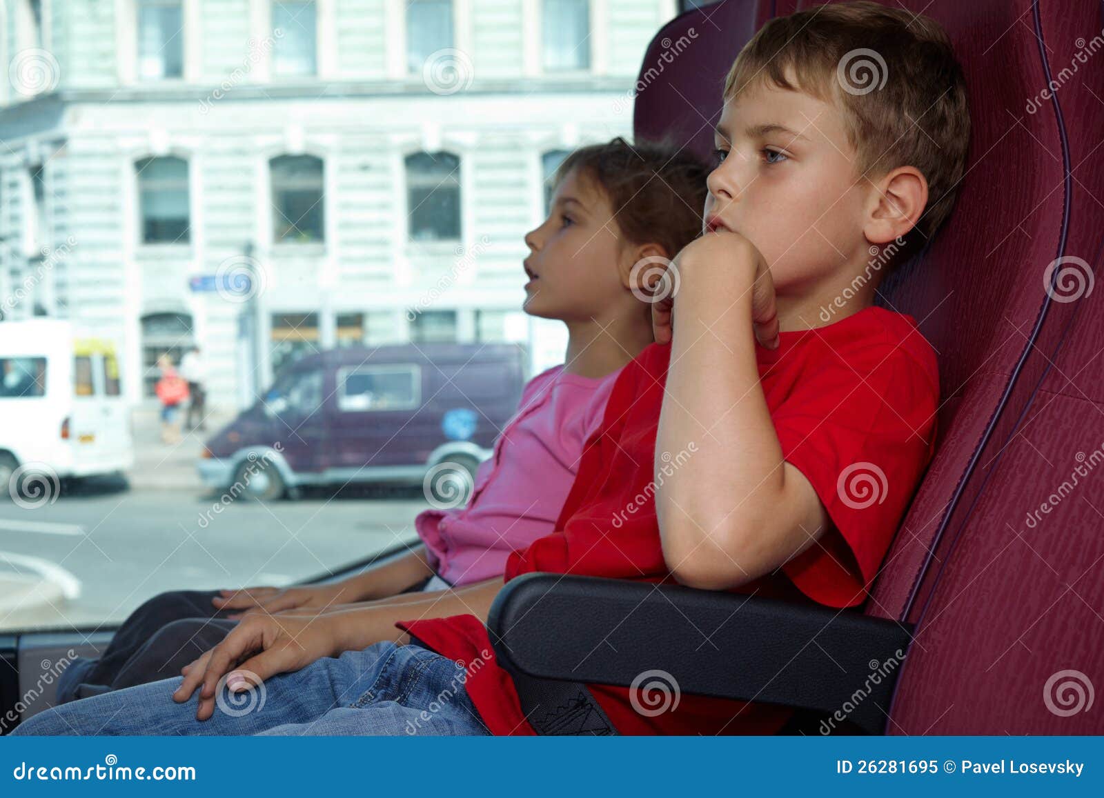 Boy and Girl Sit in Chairs in Bus Stock Image - Image of seat, outdoor ...