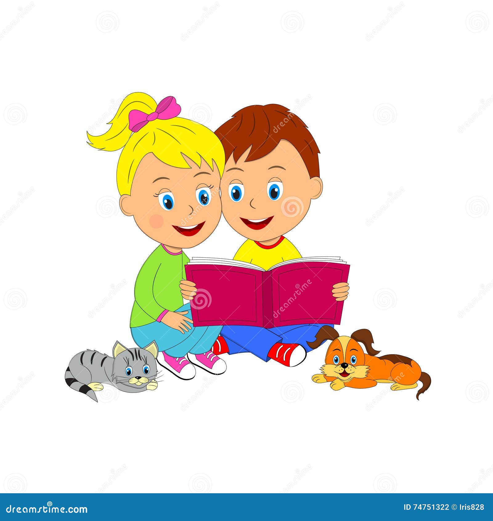 Boy and Girl Sit and Read Book Stock Vector - Illustration of notebook ...