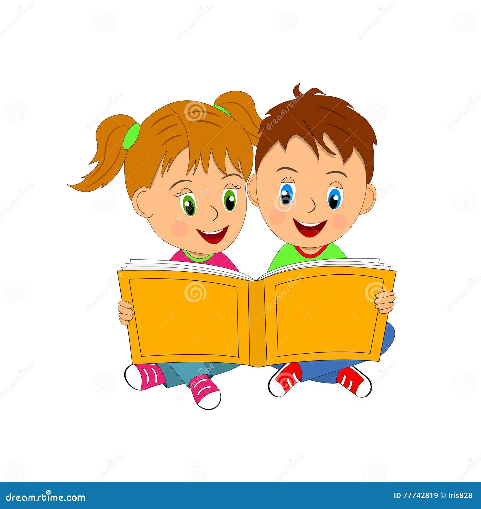 Boy and Girl Sit and Read Book Stock Vector - Illustration of reading ...