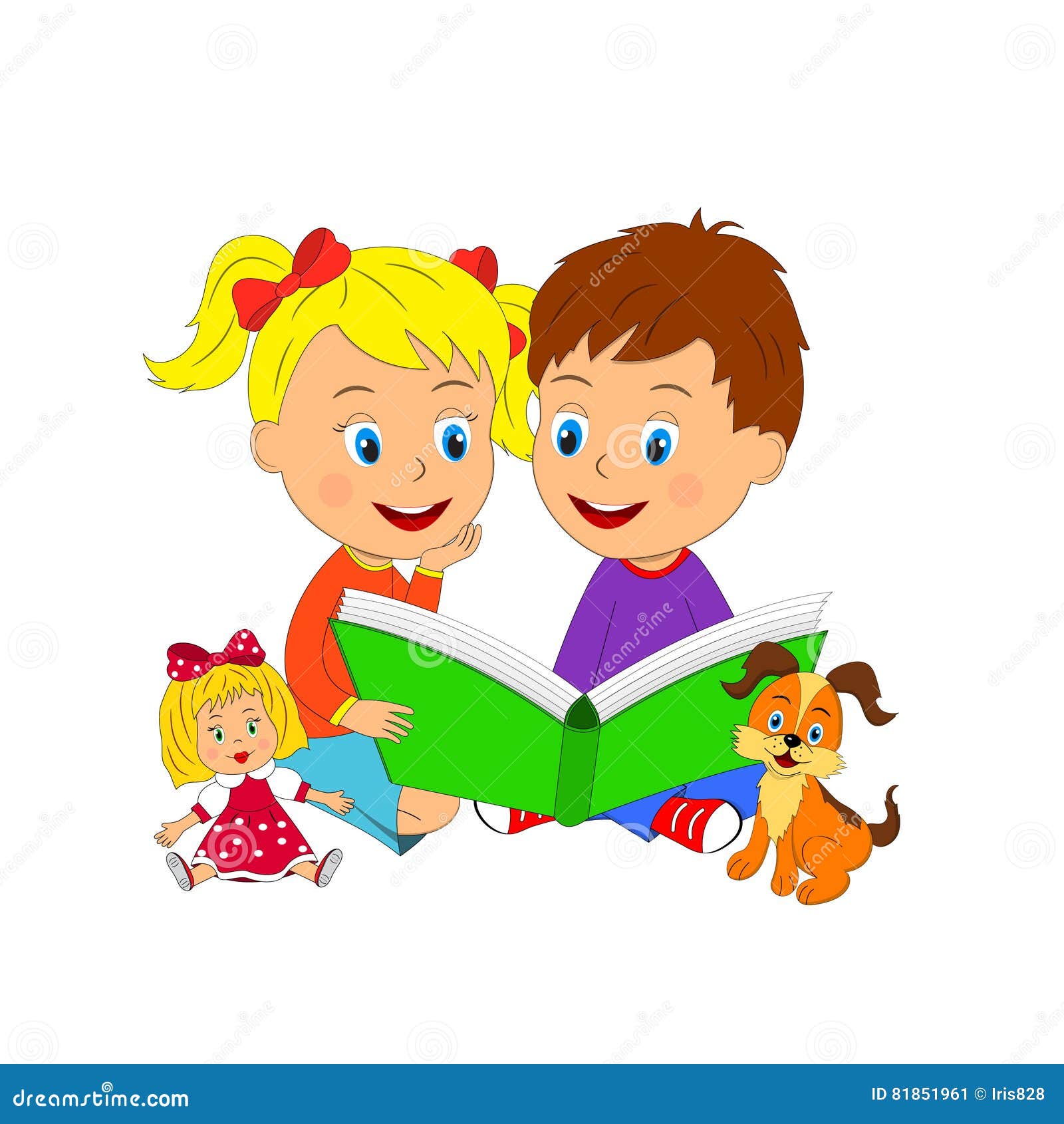 Boy and Girl Sit and Read Book Stock Vector - Illustration of doll ...