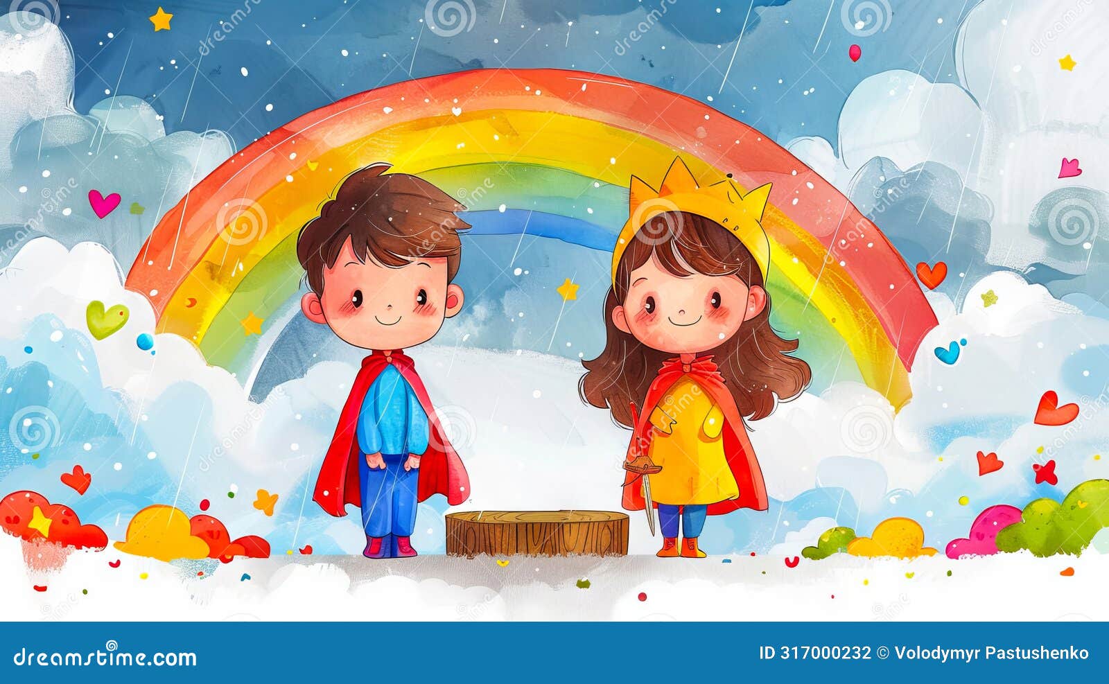A Boy and Girl Standing Under a Rainbow Stock Photo - Image of stool, stand: 317000232