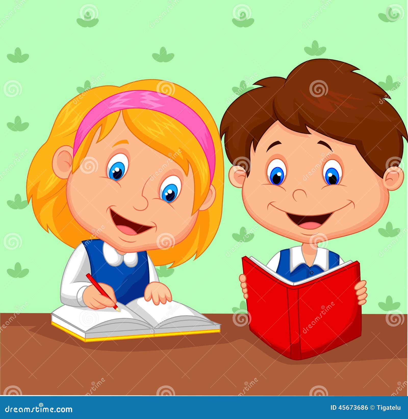 Boy and Girl Study Together Stock Vector - Illustration of open ...