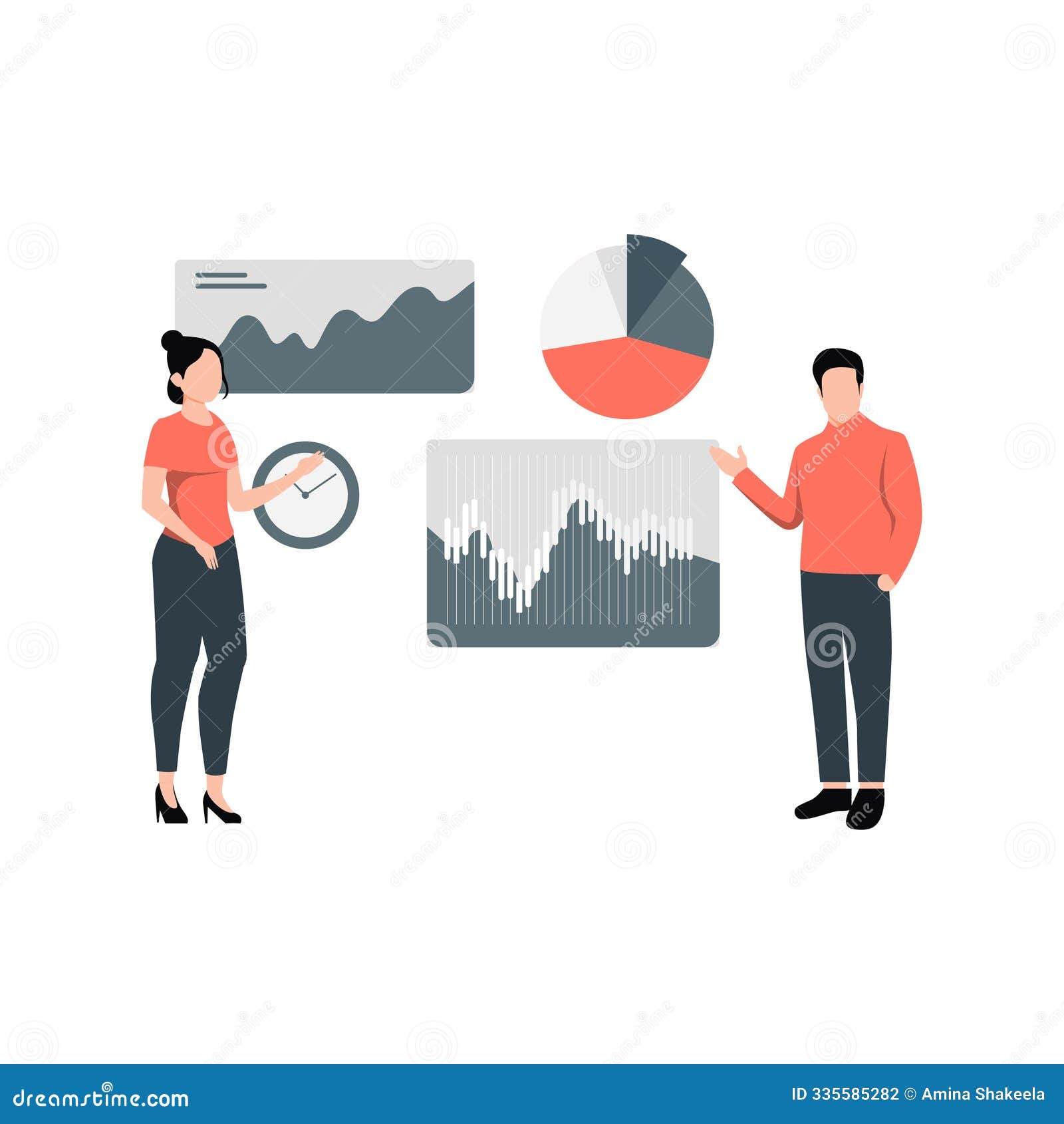 A Boy and a Girl are Talking about Analytical Graph Stock Illustration ...