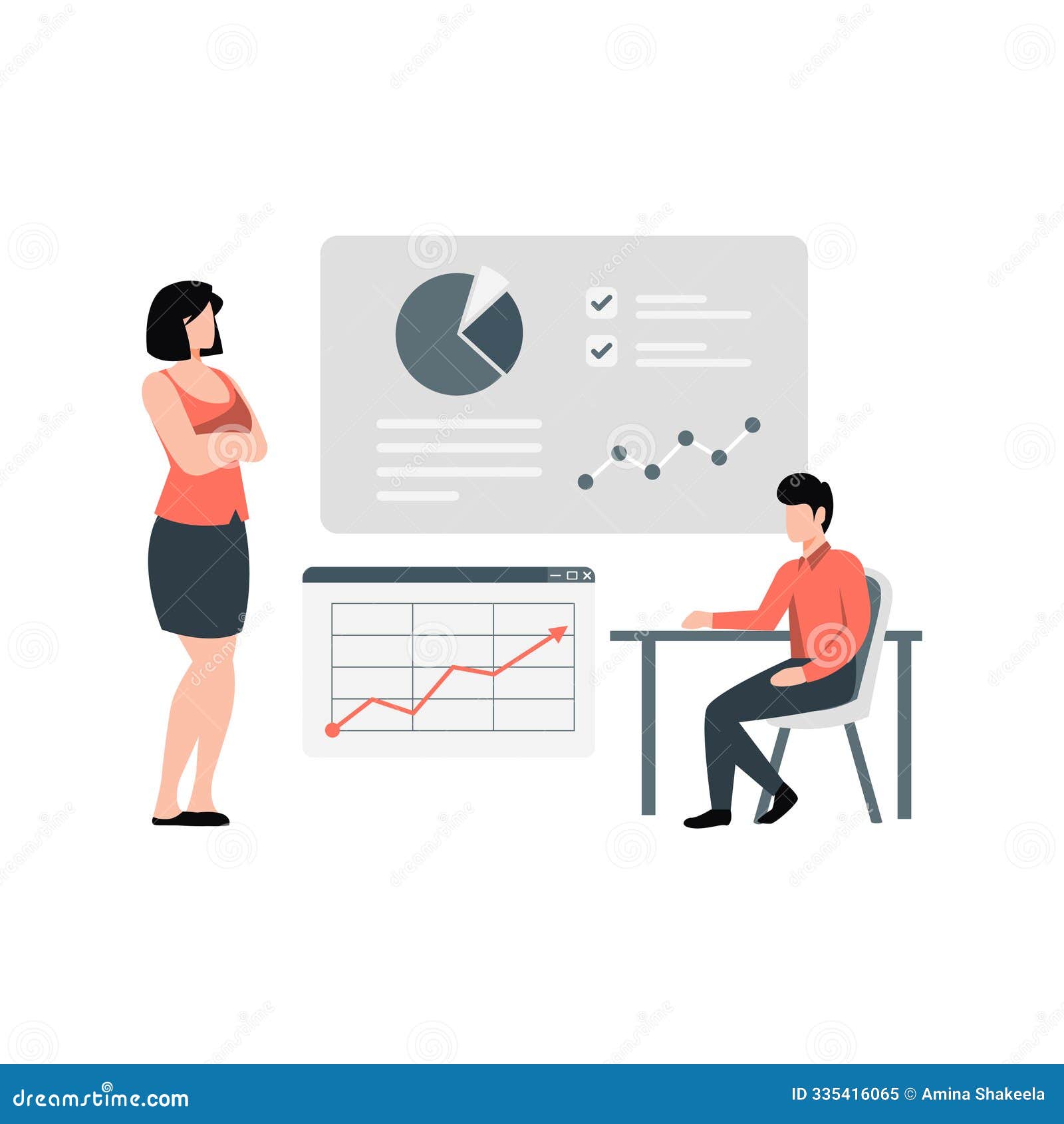 A Boy and a Girl are Talking about Chart Graph Stock Illustration ...