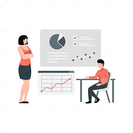 A Boy and a Girl are Talking about Chart Graph Stock Illustration ...