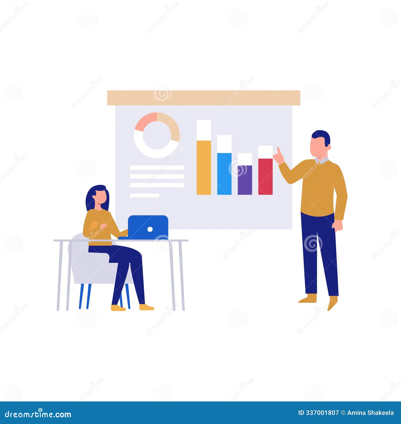 A Boy and a Girl are Talking about a Chart Graph Stock Illustration ...