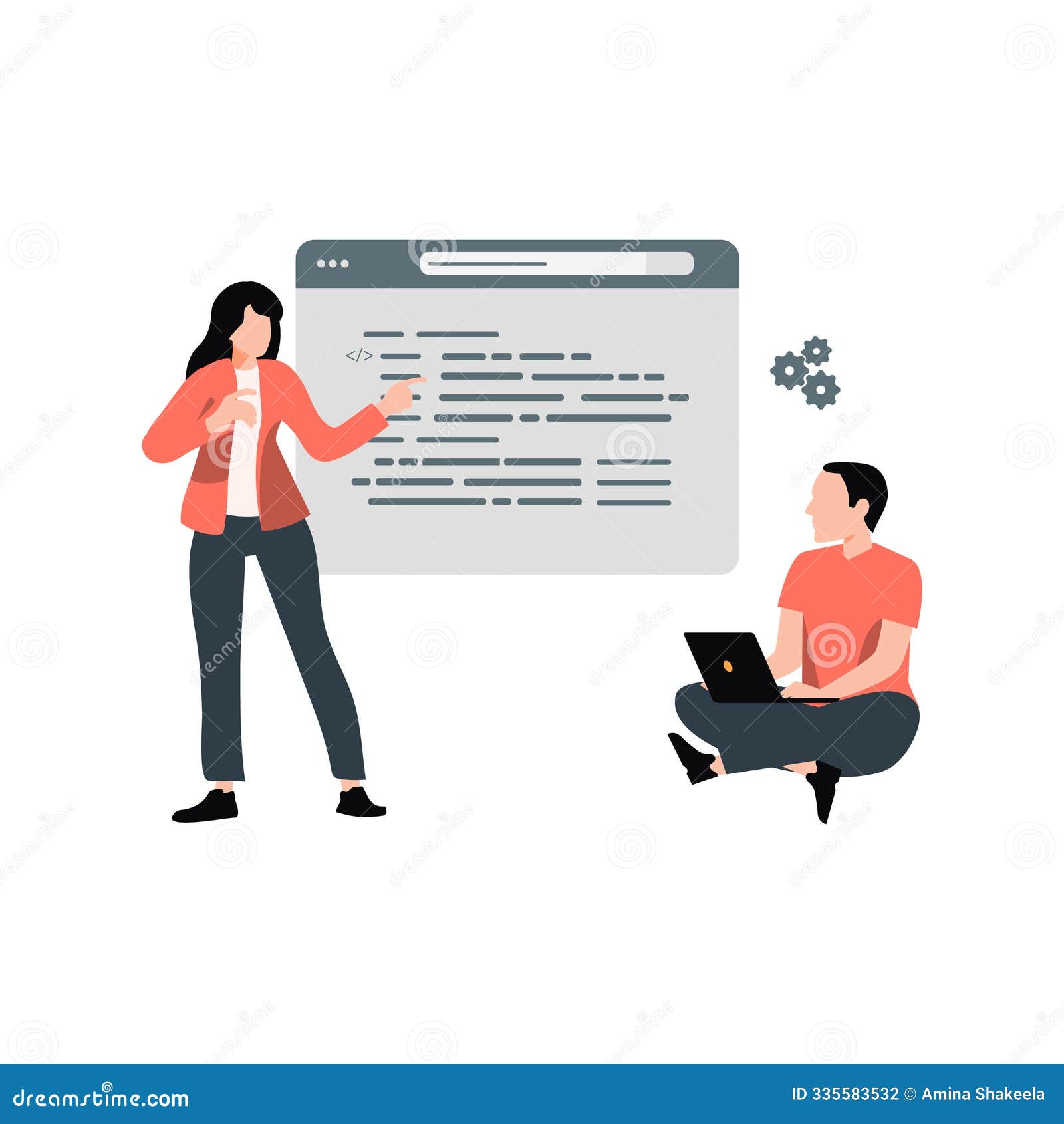Boy and Girl are Talking about Coding Web Page Stock Illustration ...