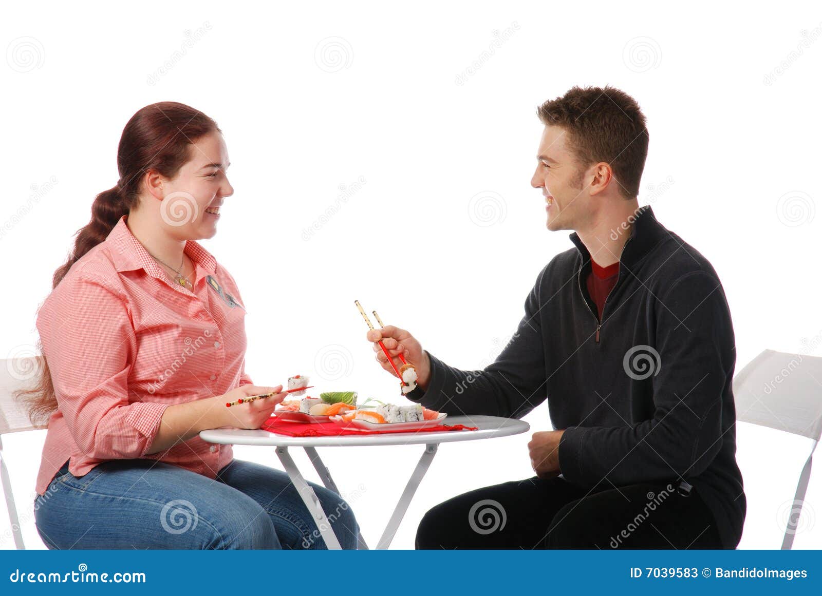 Boy and Girl Talking and Eating Stock Image - Image of table, rolls ...