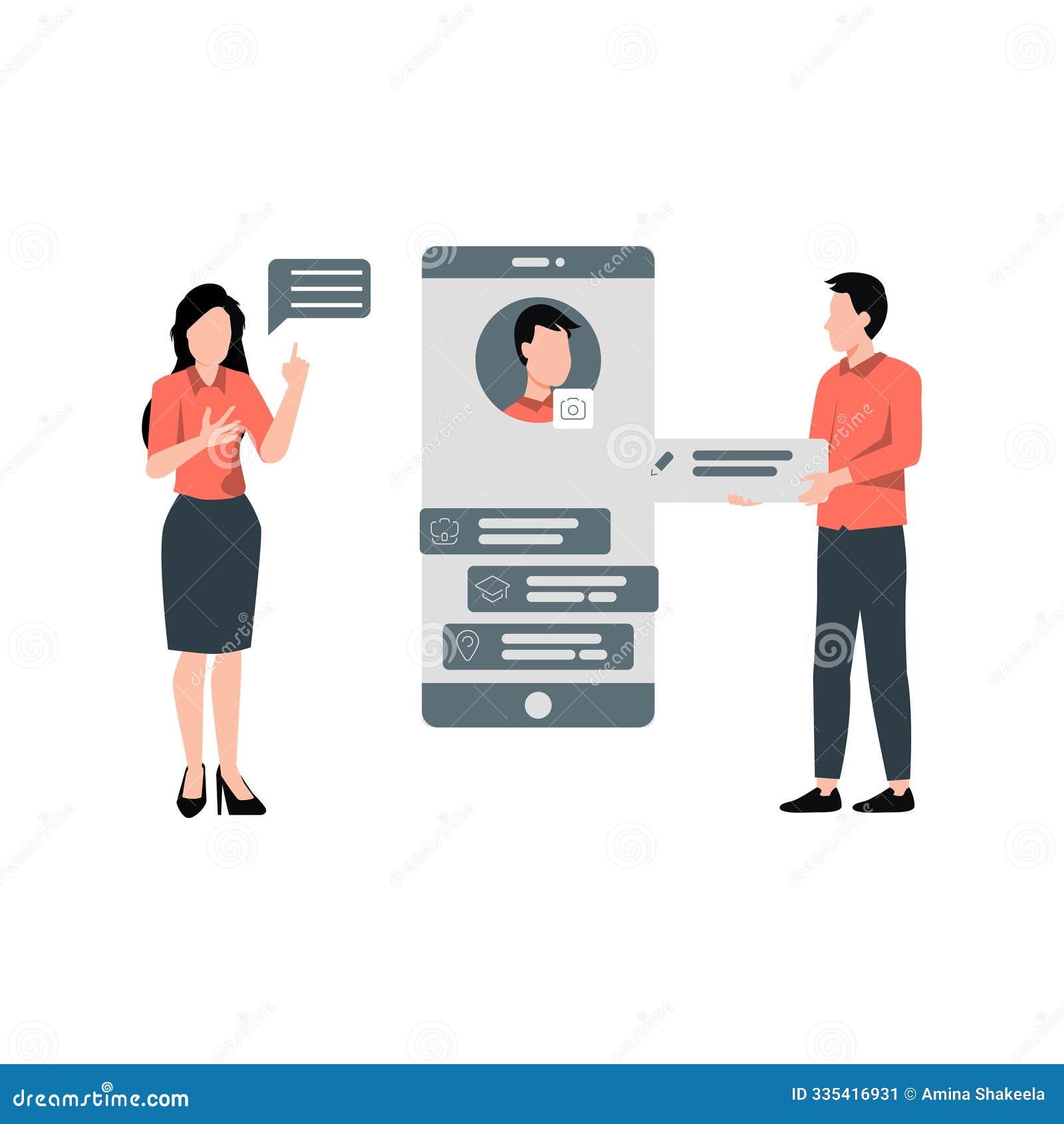 Boy and Girl Talking about User Profile Stock Illustration ...