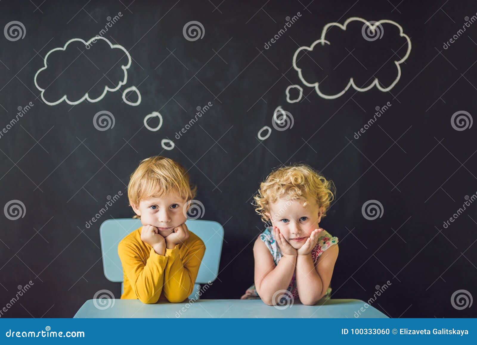 The Boy and the Girl are Thinking, Choosing Stock Photo - Image of ...
