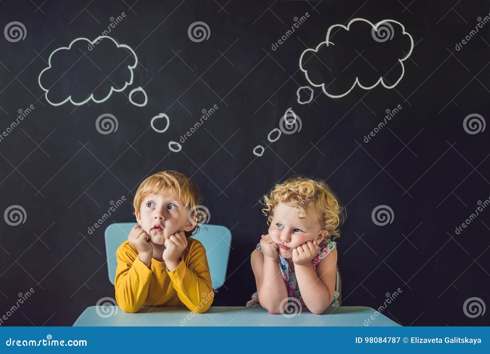 The Boy and the Girl are Thinking, Choosing Stock Image - Image of ...