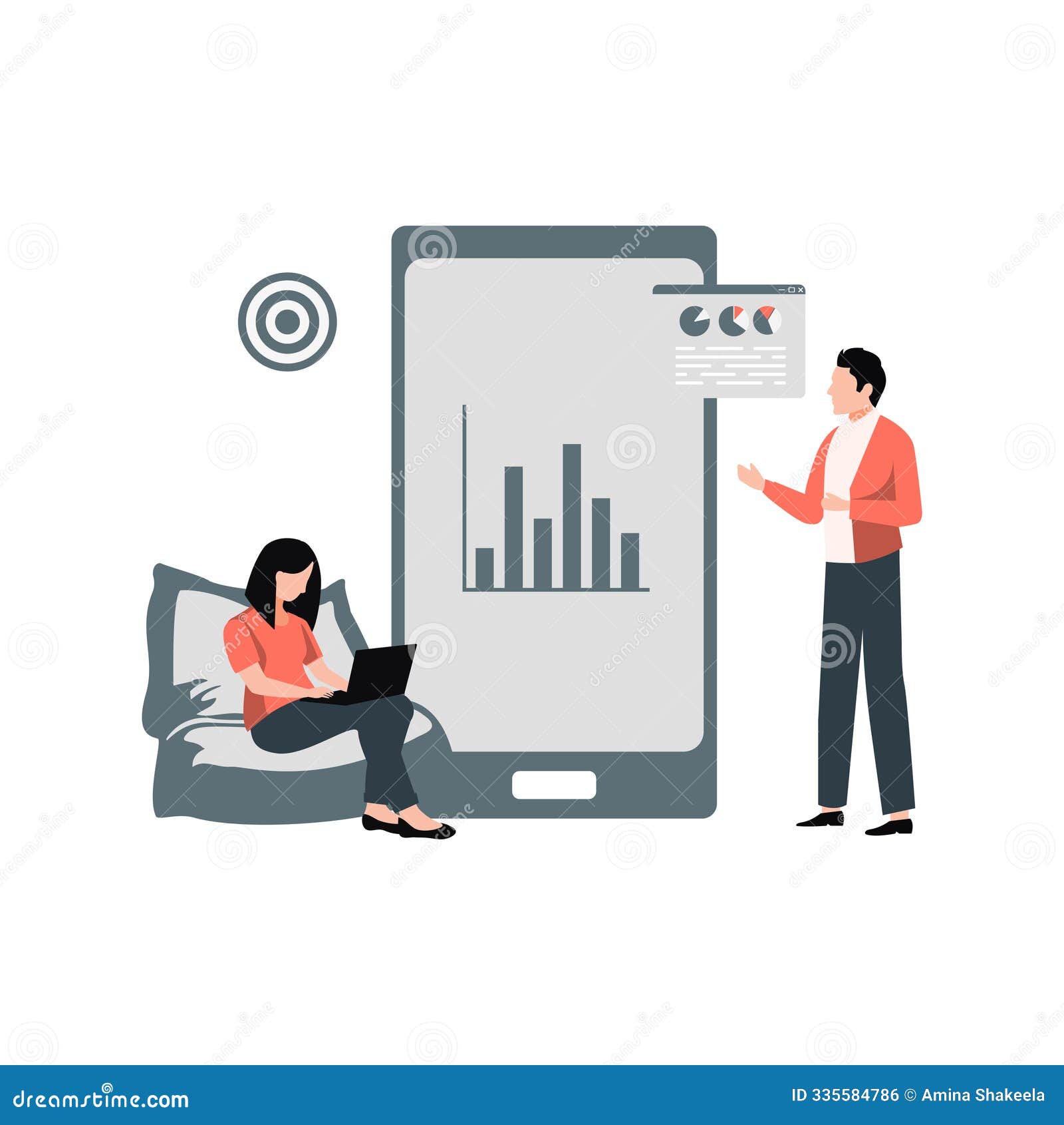 The Boy and the Girl are Working on a Bar Graph Stock Illustration ...