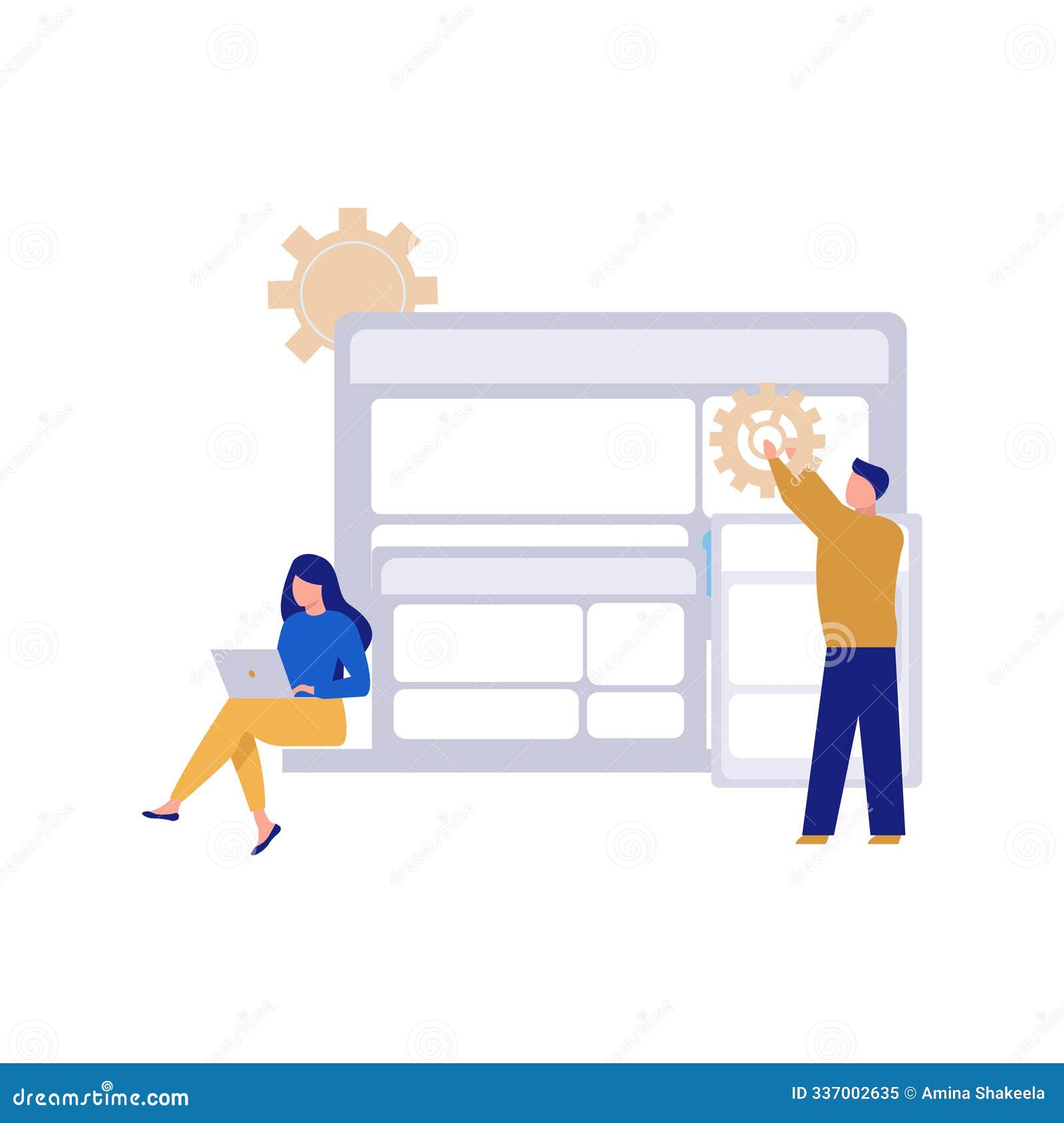 Boy and Girl Working on Gear Setting Stock Illustration - Illustration ...
