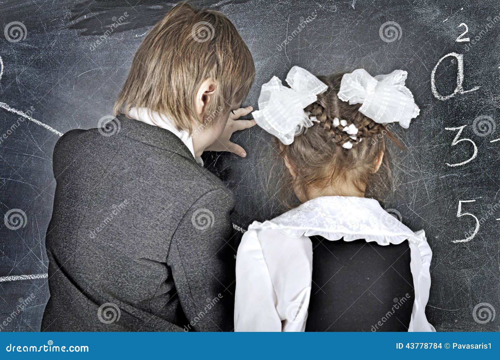 Boy and Girl Writing on Blackboard Stock Photo - Image of genius ...