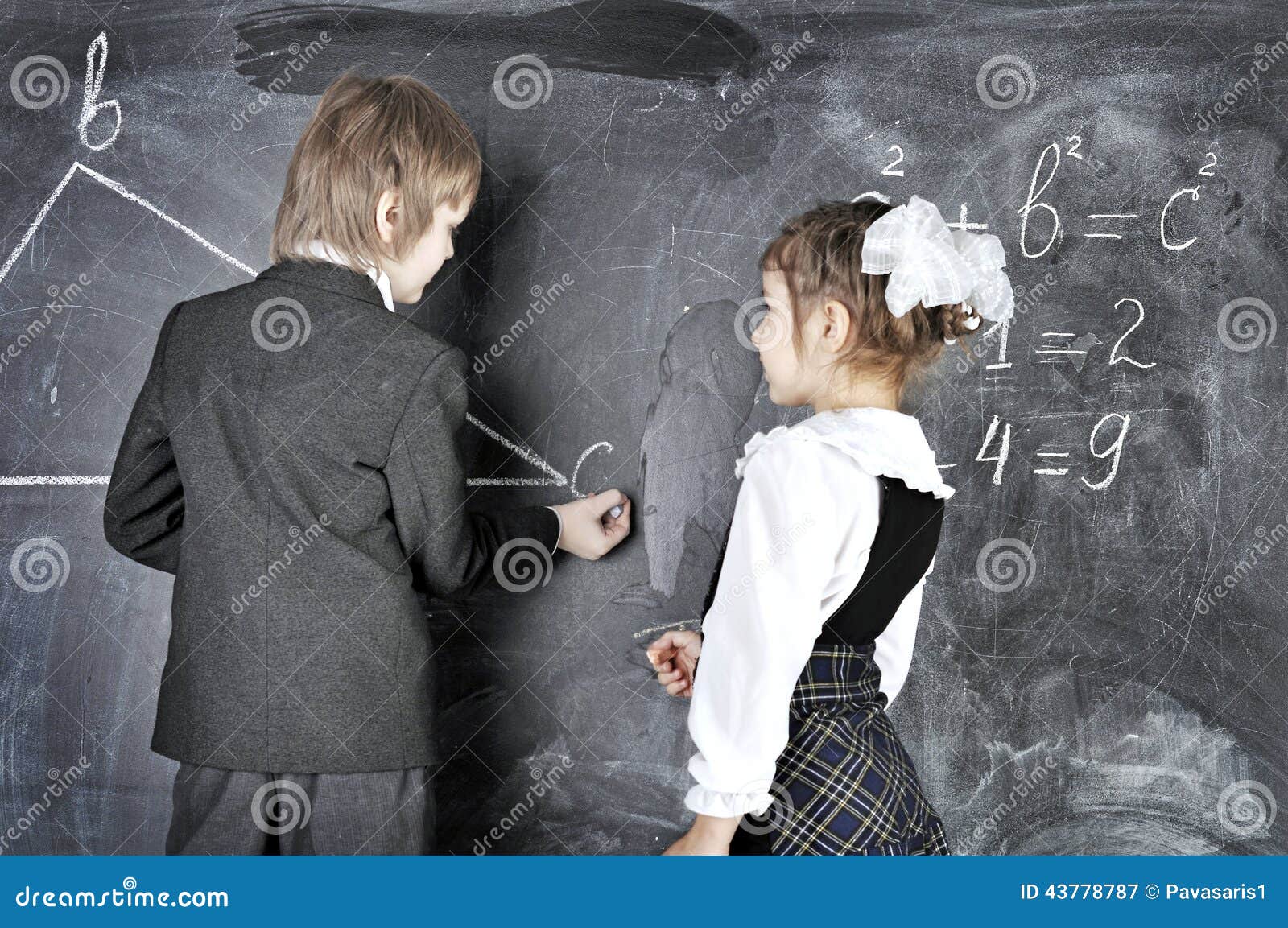 Boy and Girl Writing on Blackboard Stock Image - Image of sadness ...
