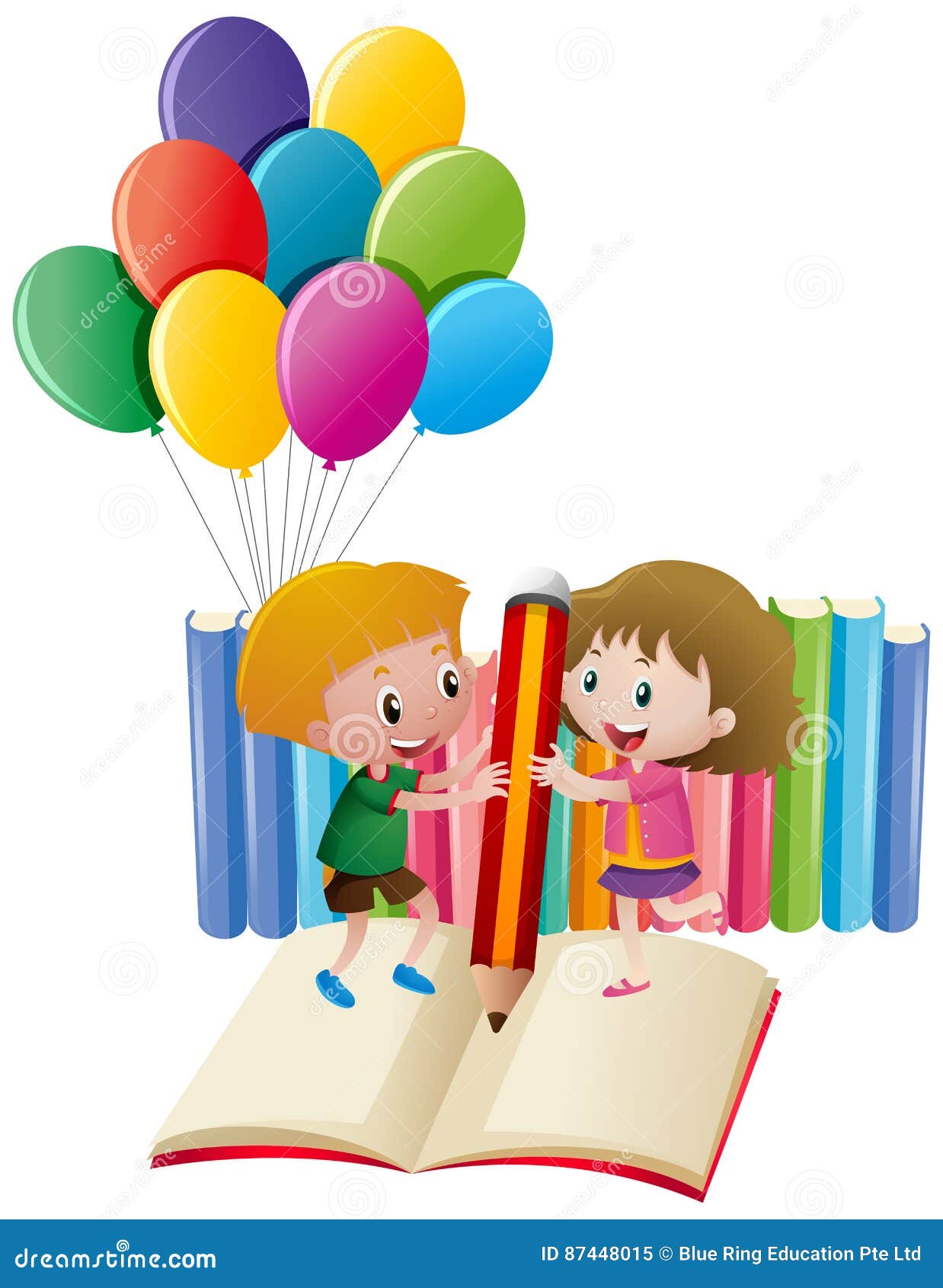 Boy and Girl Writing on Book Stock Vector - Illustration of student ...