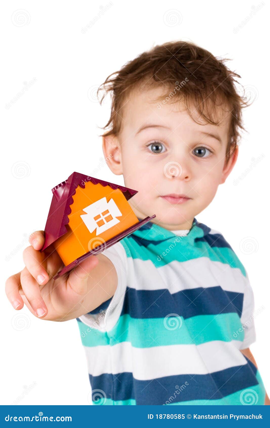 Boy gives the toy house stock image. Image of selling - 18780585