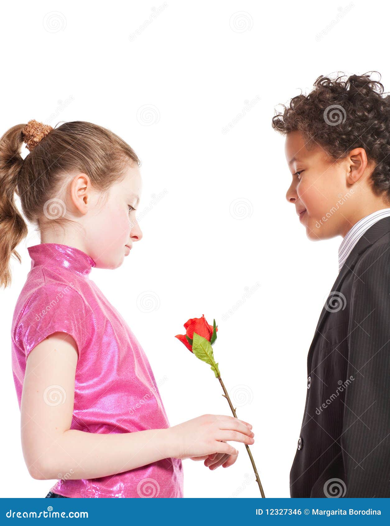 Boy Giving a Rose To a Girl Stock Photo - Image of isolated, cute: 12327346