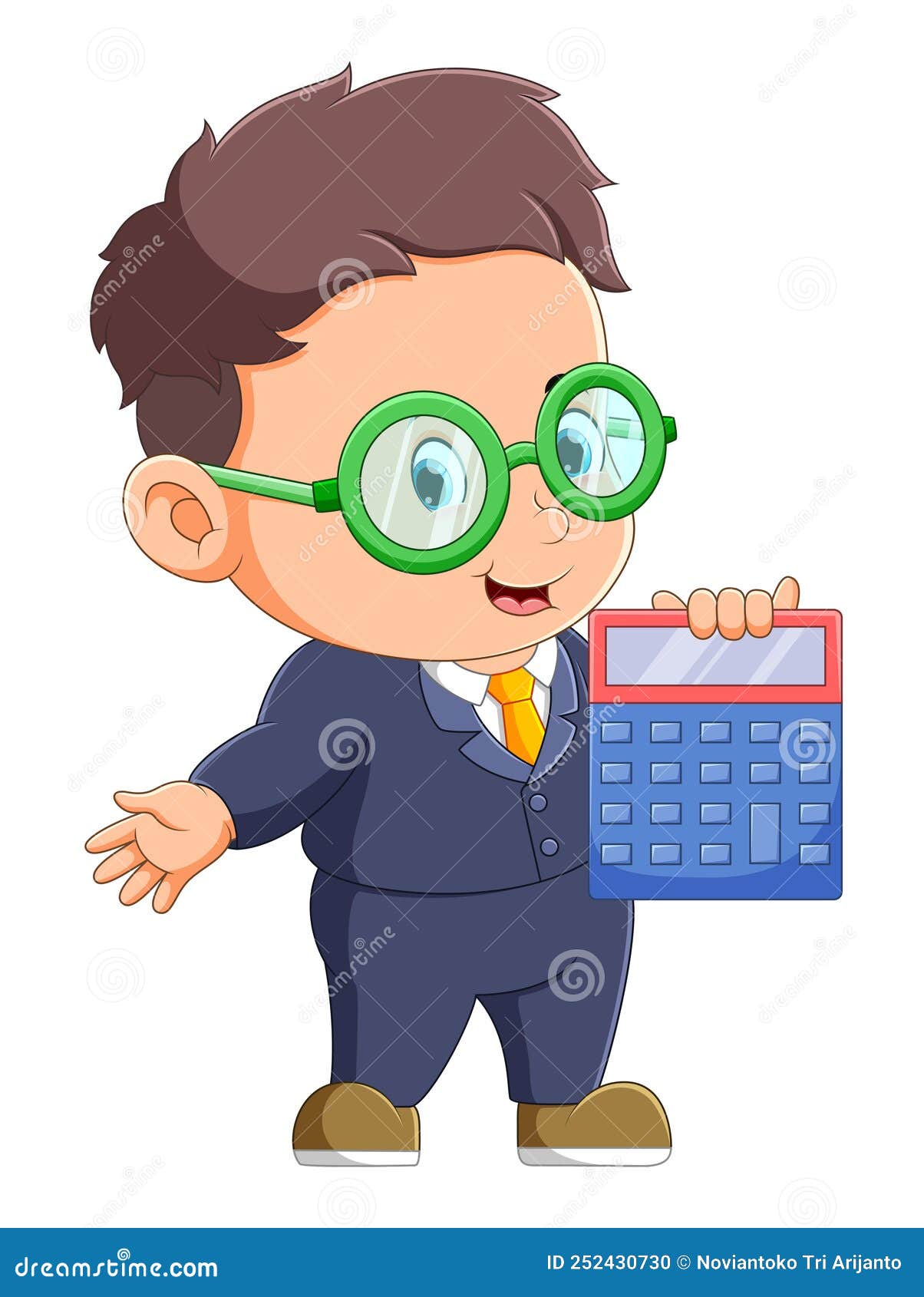 The Boy with Glasses is Standing while Holding a Calculator Stock ...