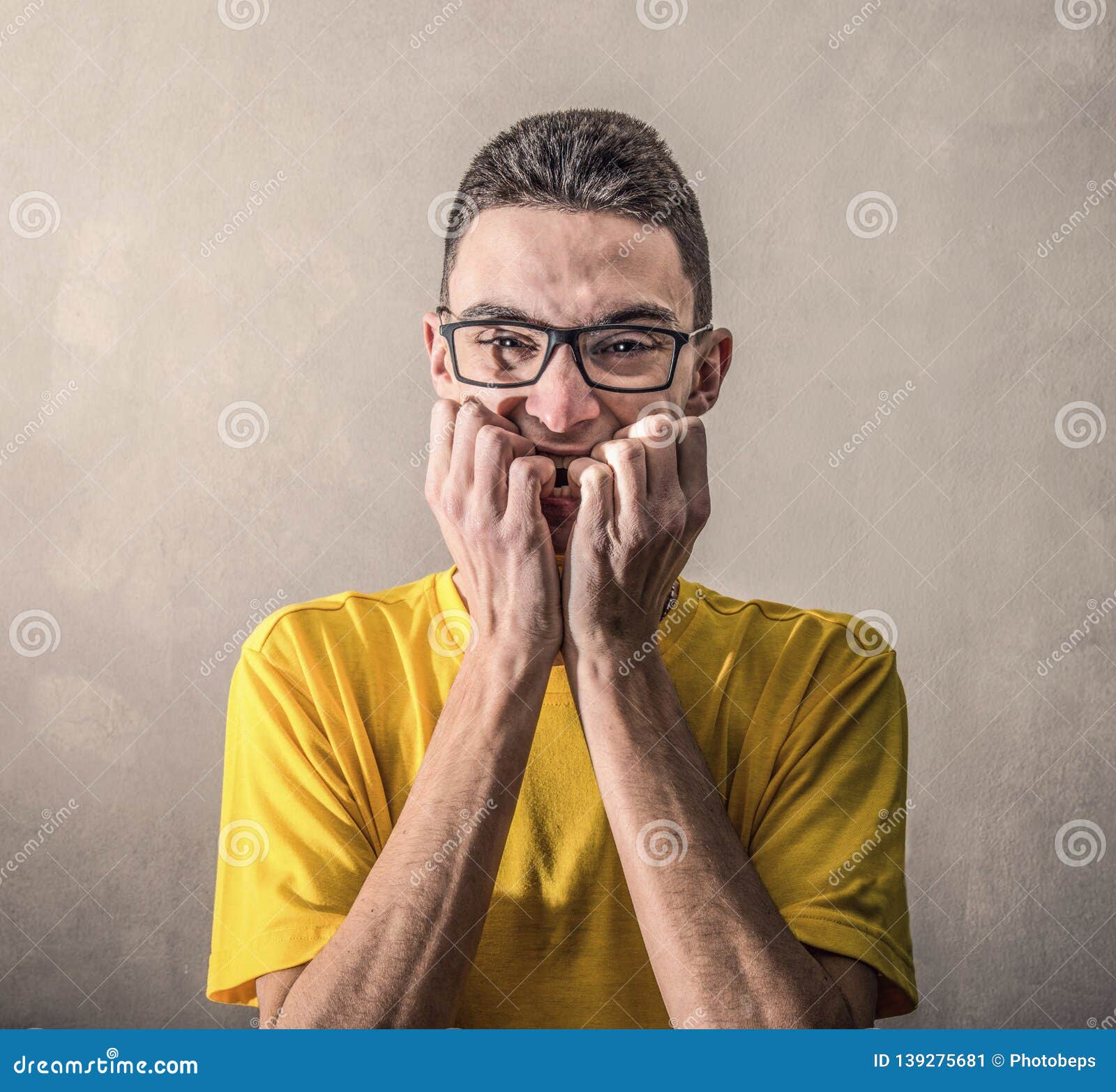 Boy with Glasses Visibly Intimidated Stock Image - Image of glasses ...