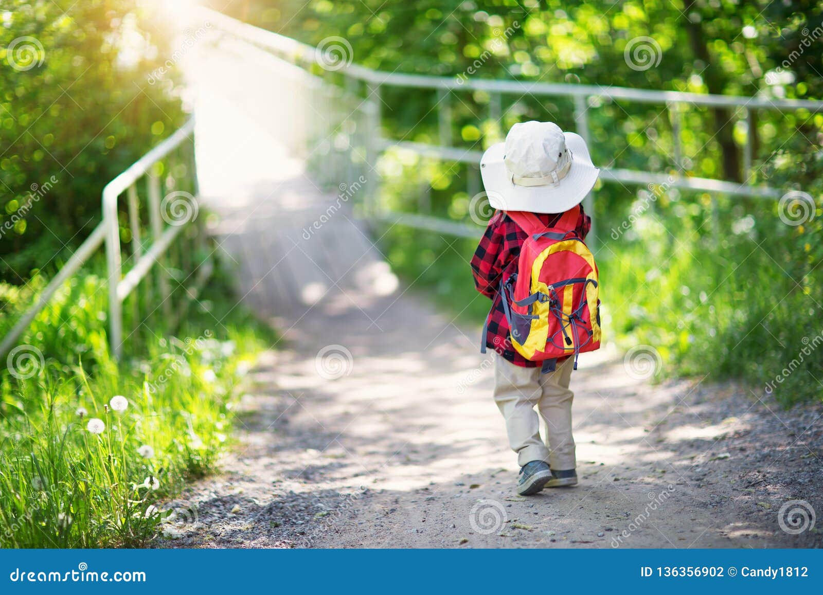 Boy Going Camping with Backpack in Nature Stock Photo - Image of active ...