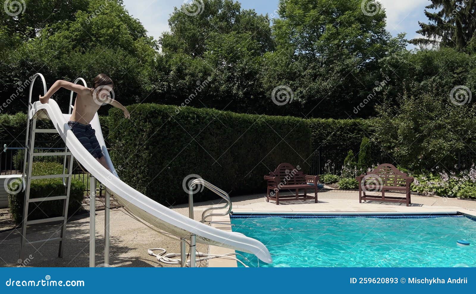 Boy Going Down Water Slide into Pool, Slow Motion Footage Stock Video ...