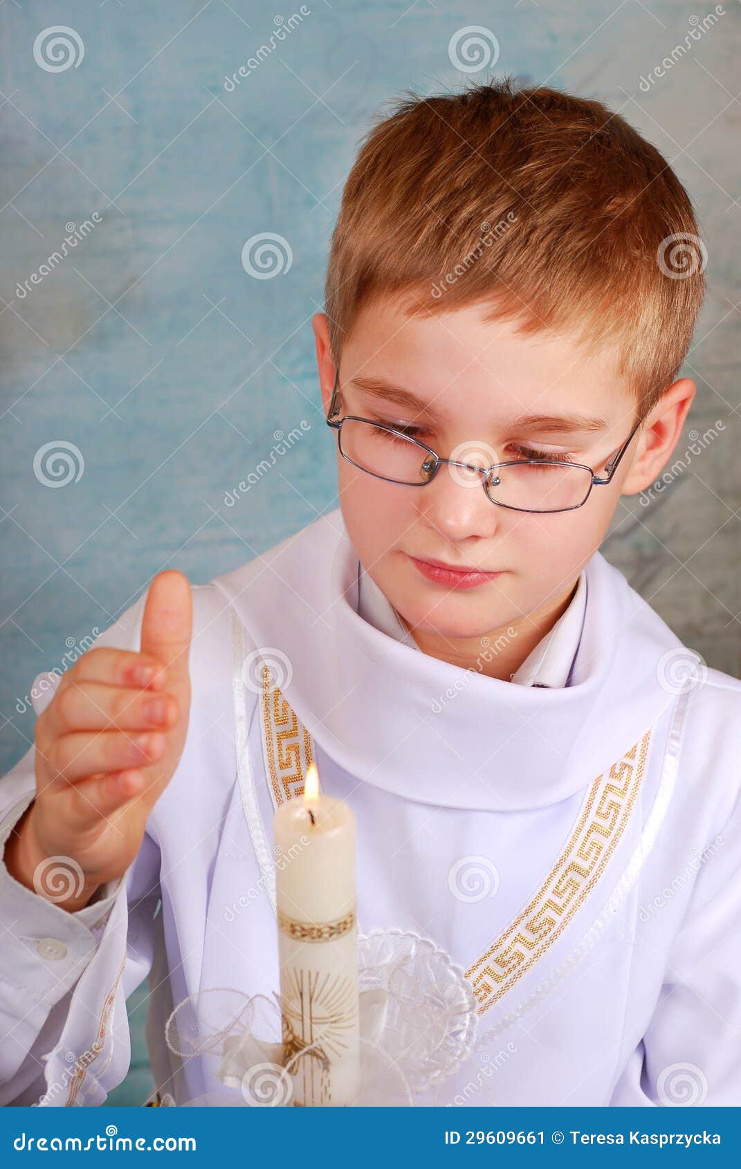 Boy Going To the First Holy Communion with Candle Stock Image - Image ...
