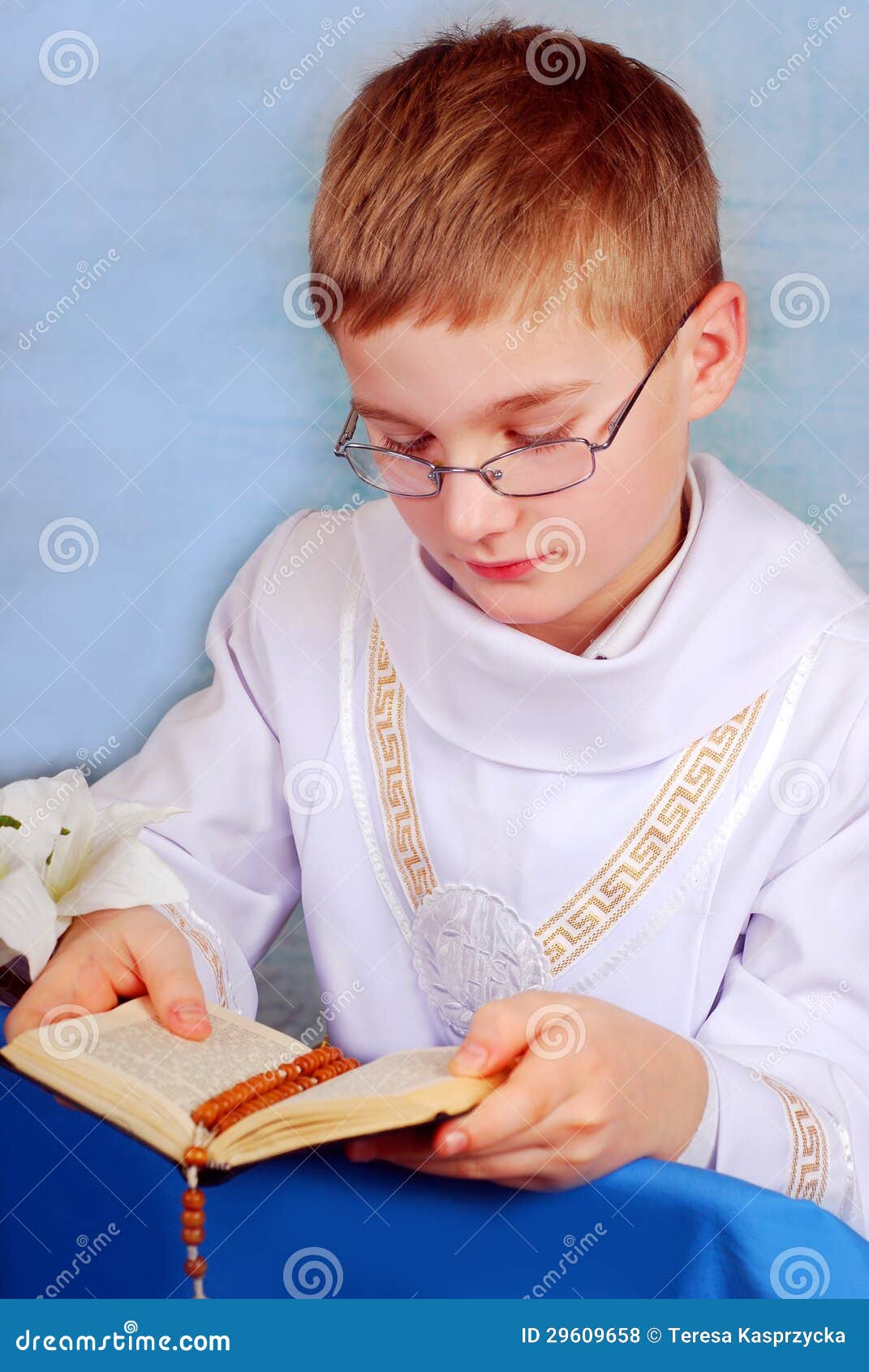 Boy Going To the First Holy Communion with Prayer Stock Photo - Image ...