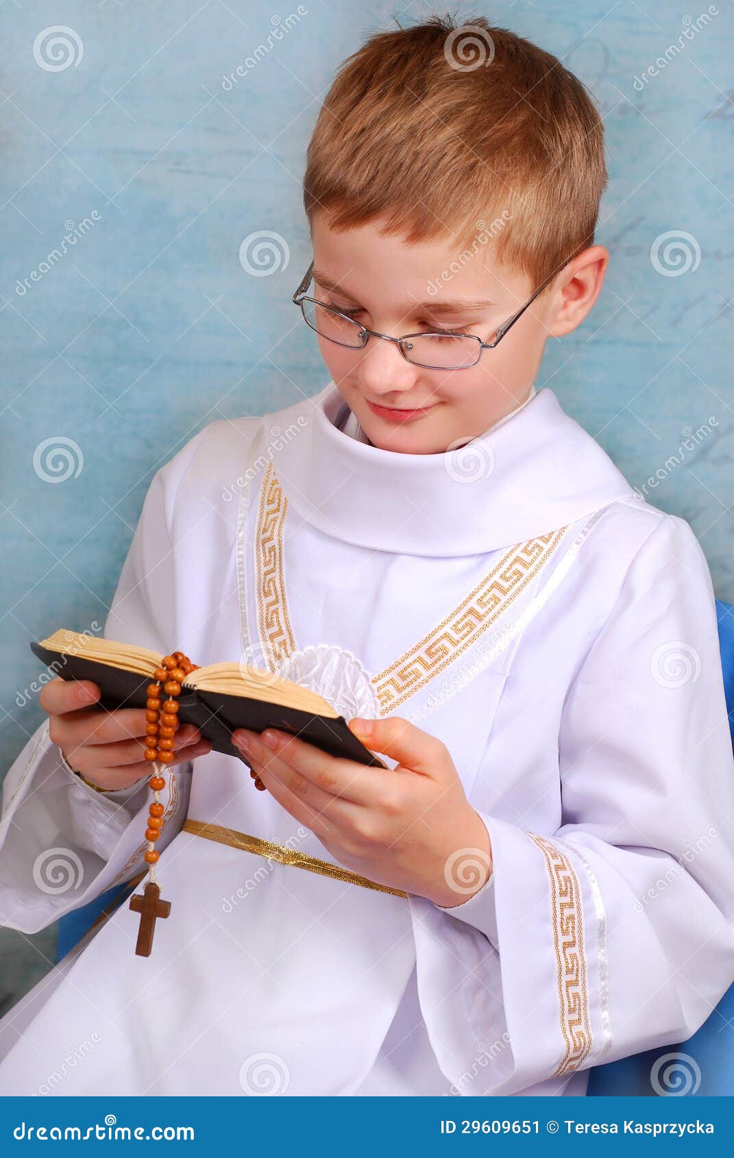 Boy Going To the First Holy Communion with Prayer Book Stock Image ...
