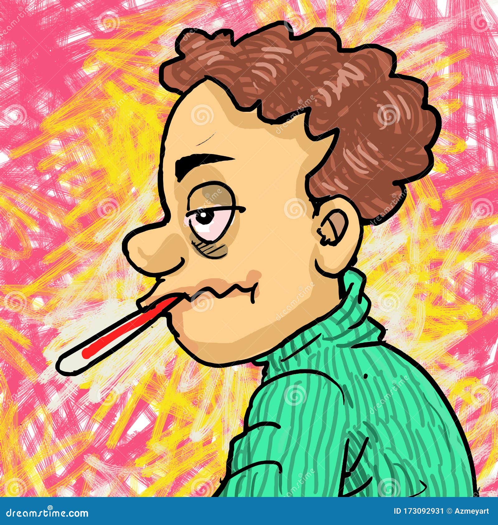 Boy got fever cartoon stock illustration. Illustration of influenza ...