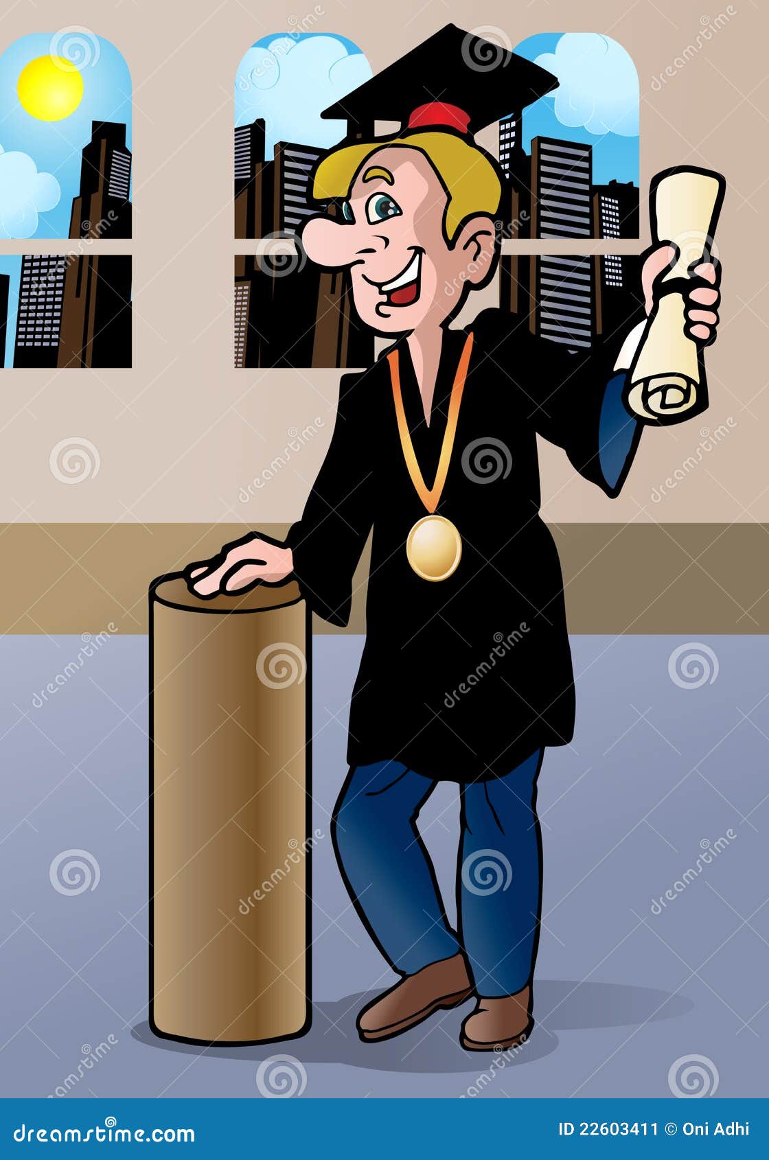 Boy Got Graduation Certificate Paper Stock Illustration - Illustration ...