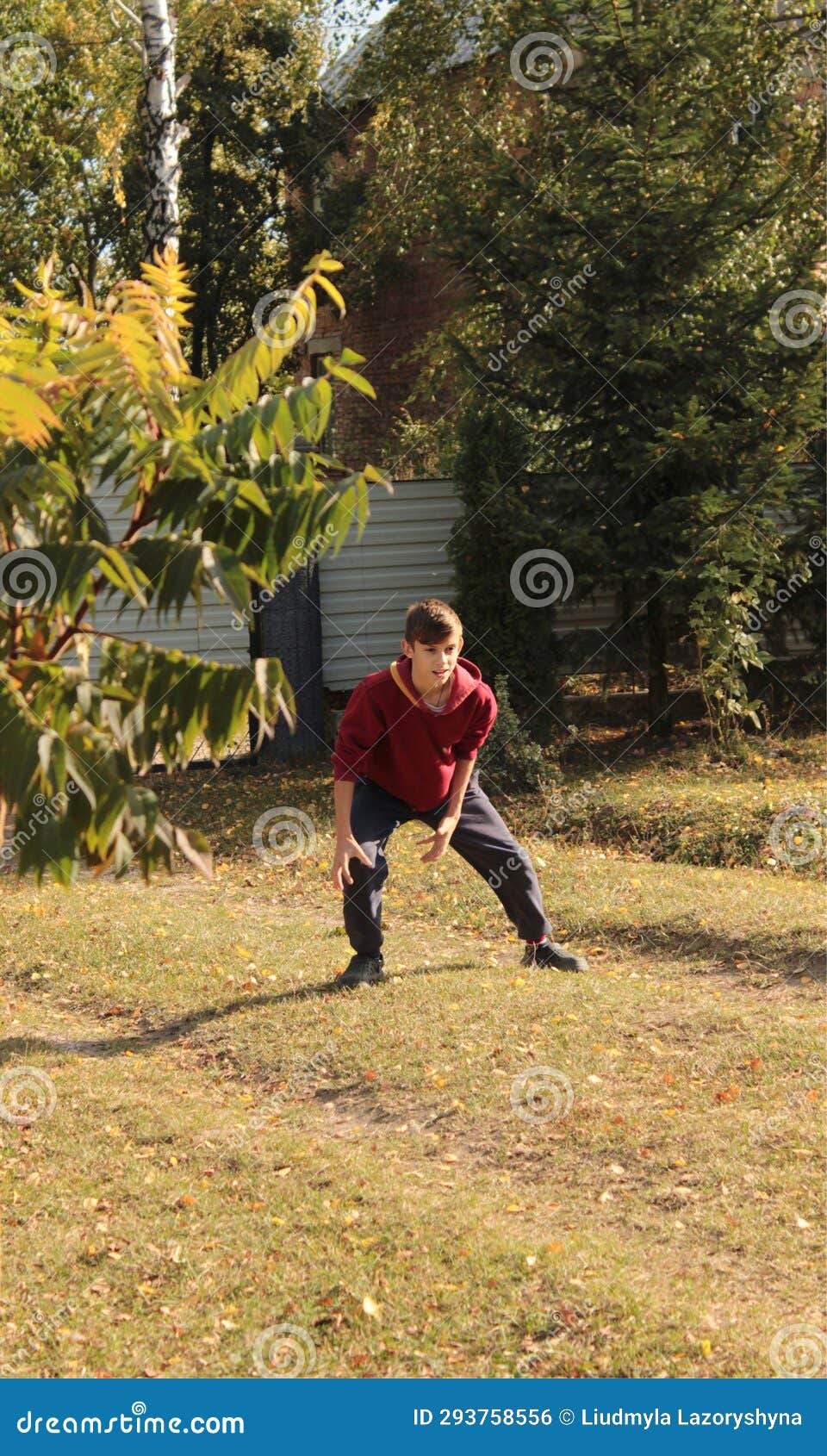 The Boy Got into a Pose Catching the Ball Stock Photo - Image of meadow ...