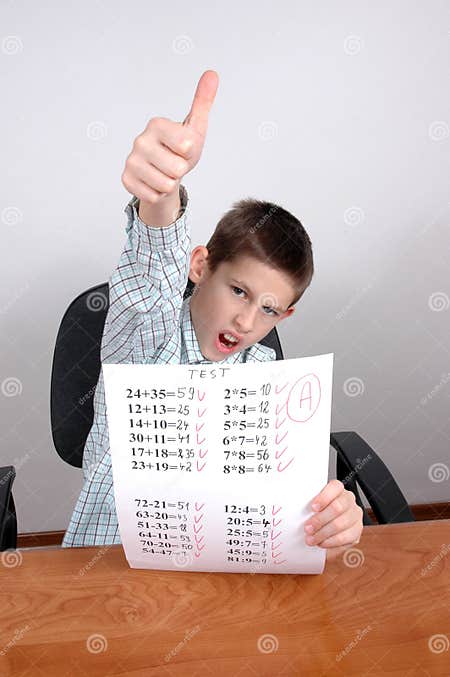 Boy with a grade stock photo. Image of addition, mathematics - 12429876