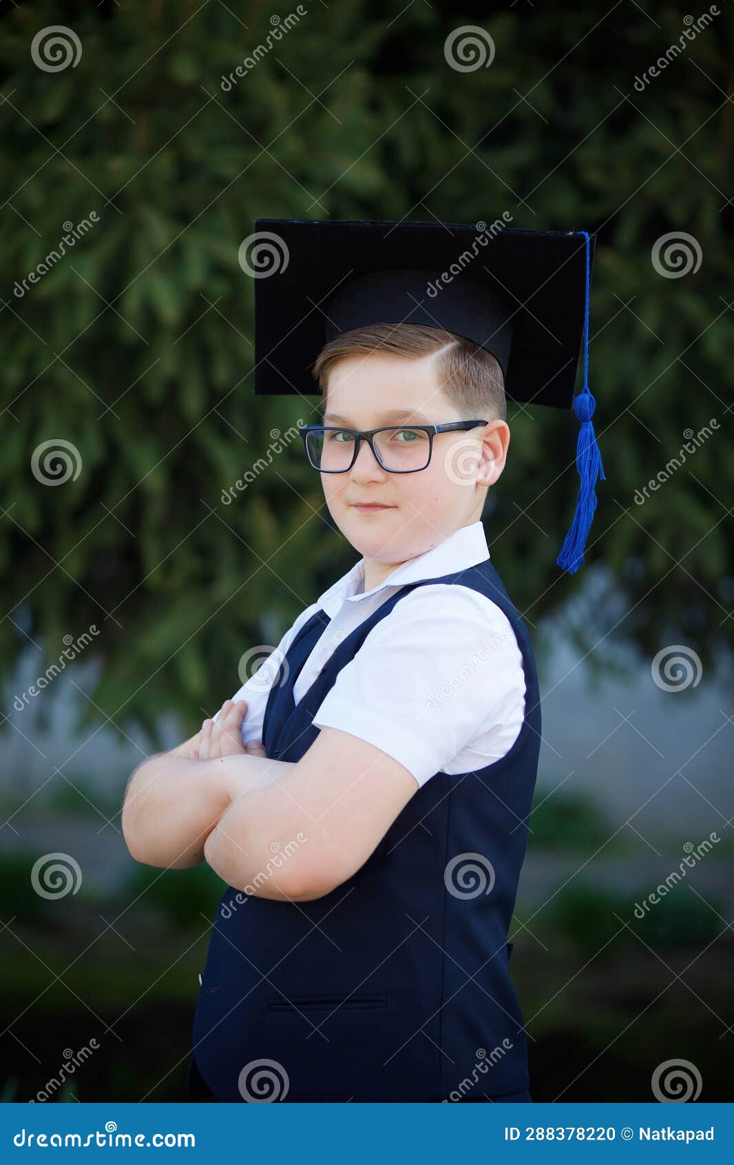 The Boy is a Graduate of Elementary School in a Graduate Hat Stock ...
