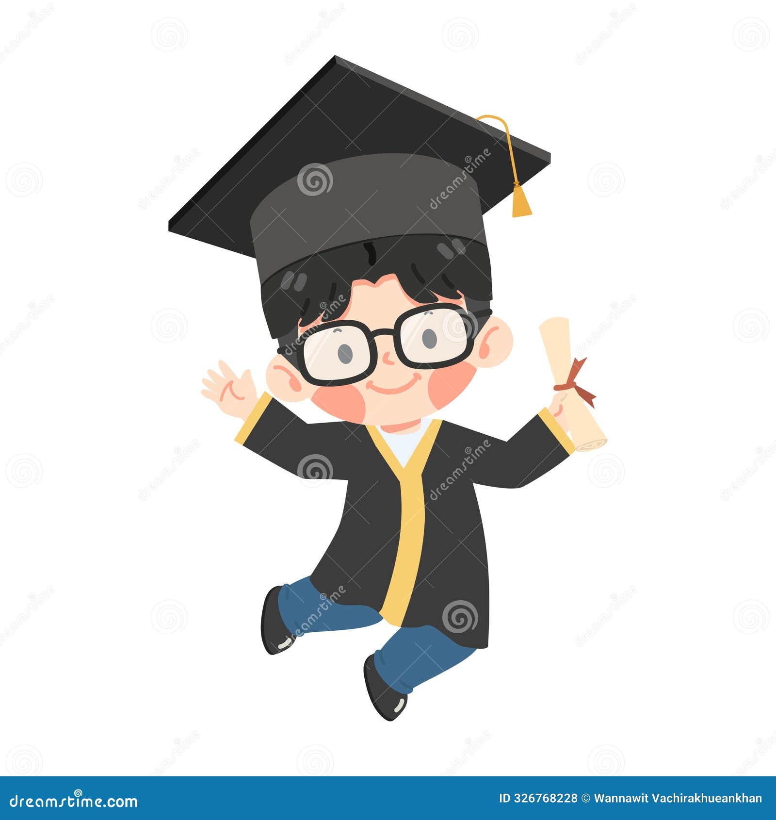 Boy in Graduation Gown Jumping Stock Vector - Illustration of smiling ...