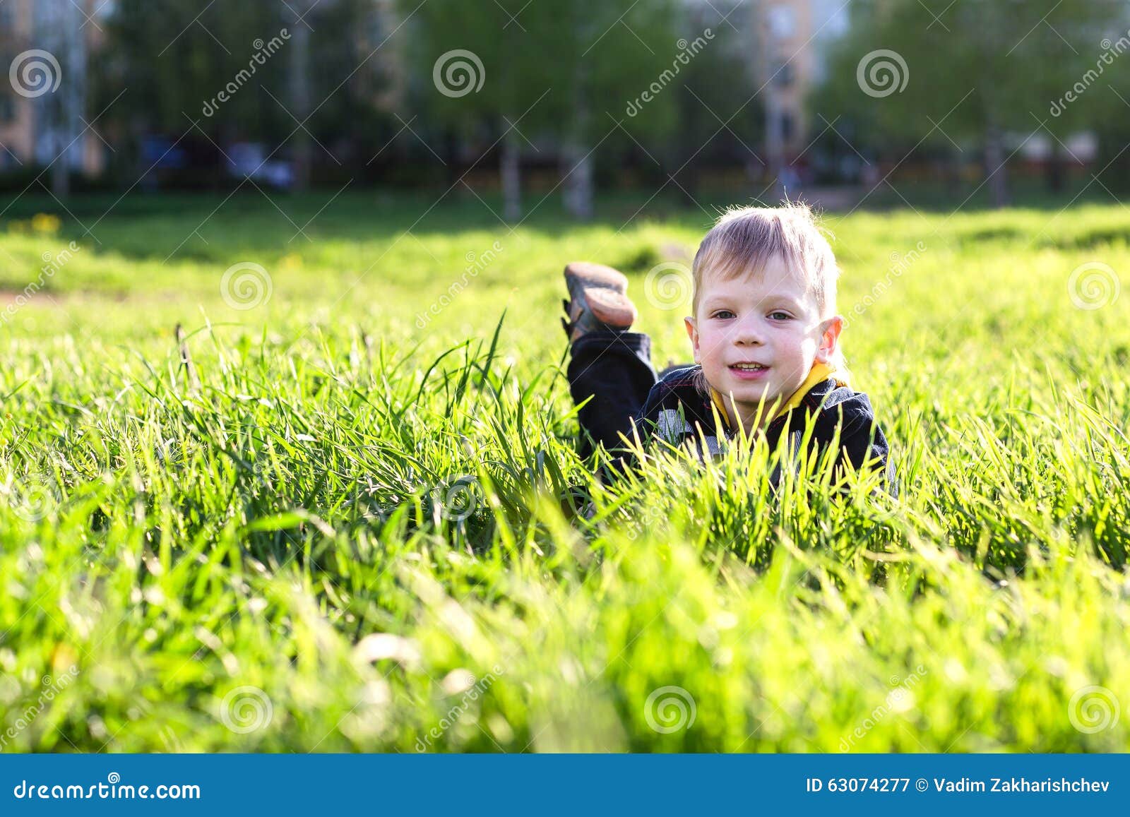 Boy on the grass. stock image. Image of blonde, beautiful - 63074277