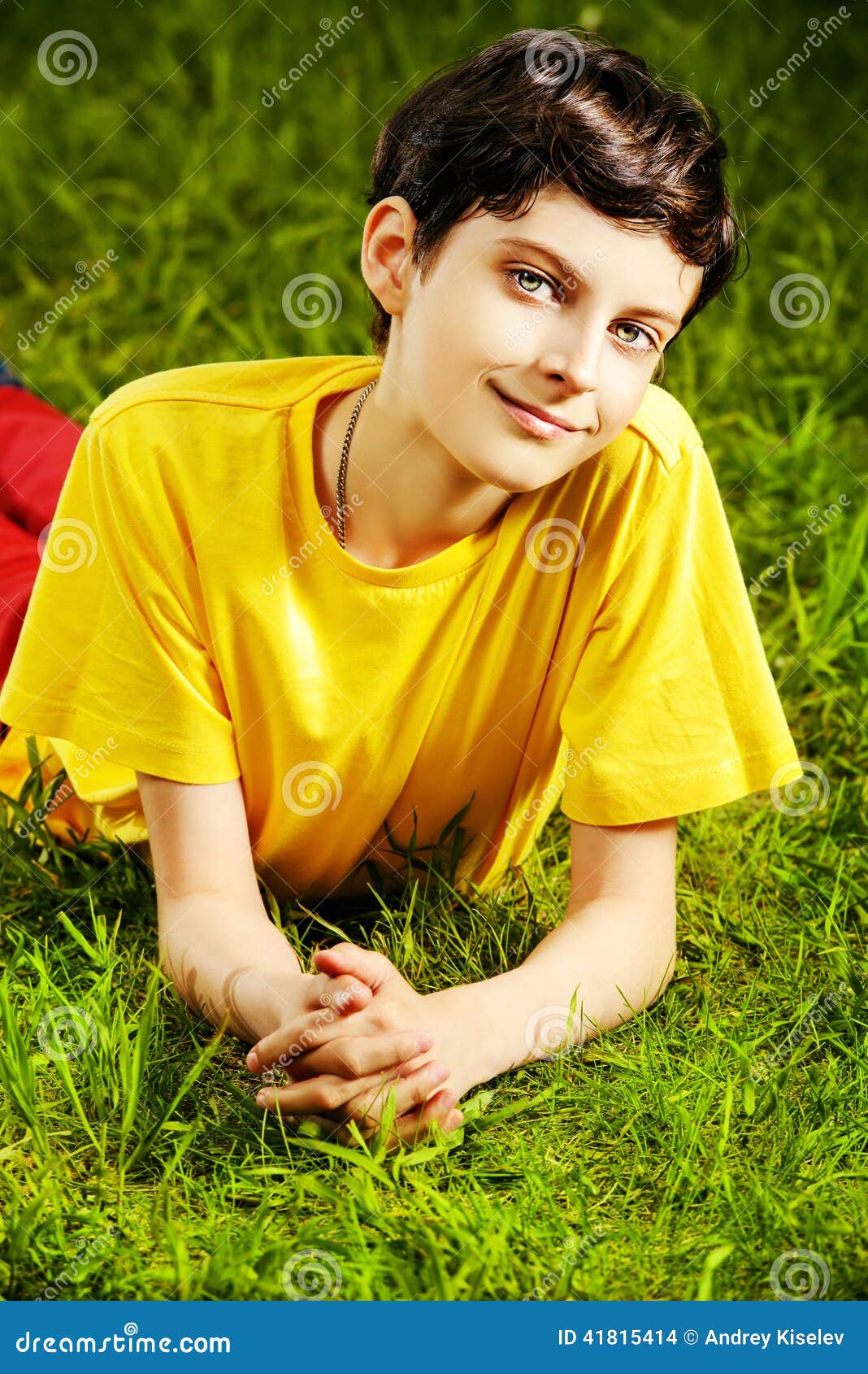 Boy on grass stock photo. Image of lying, holiday, fresh - 41815414