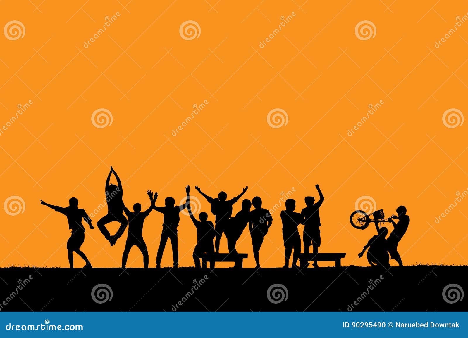 Boy group in the shadow stock illustration. Illustration of orange ...