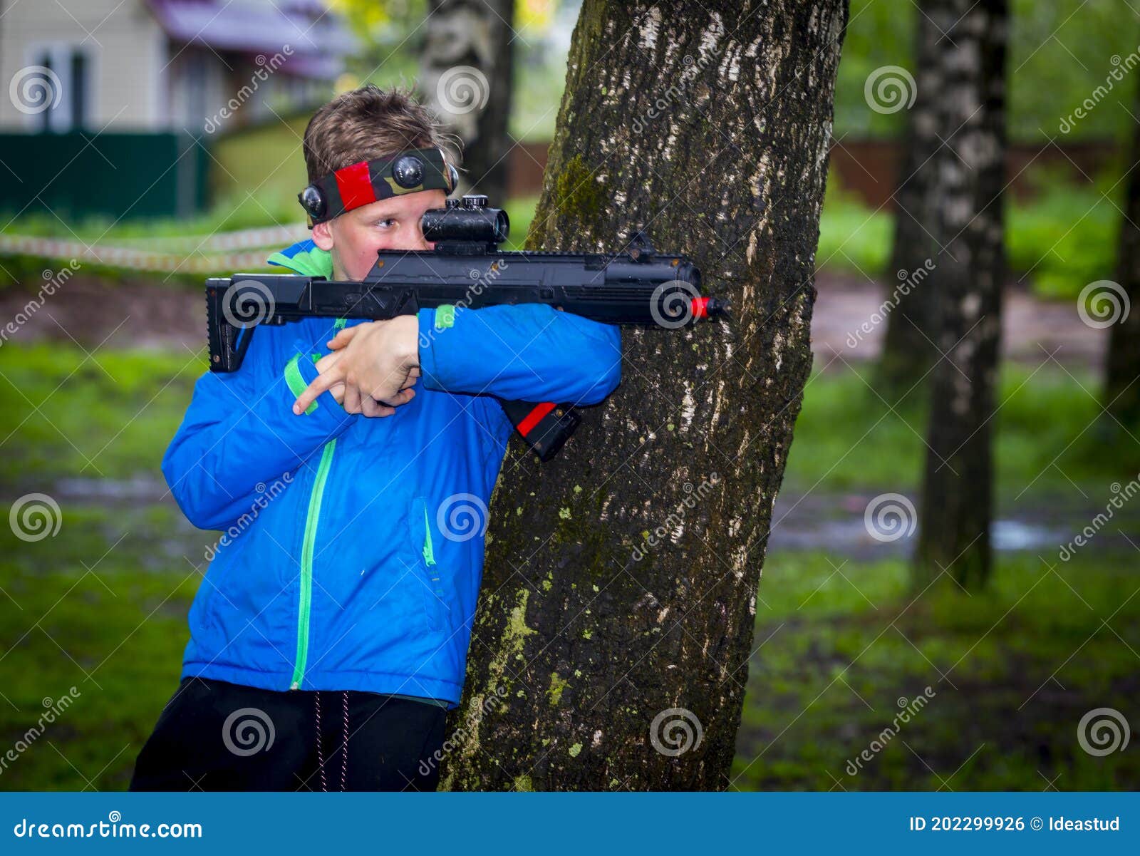 Boy with a Gun Playing Laser Tag Stock Photo - Image of playing, action ...