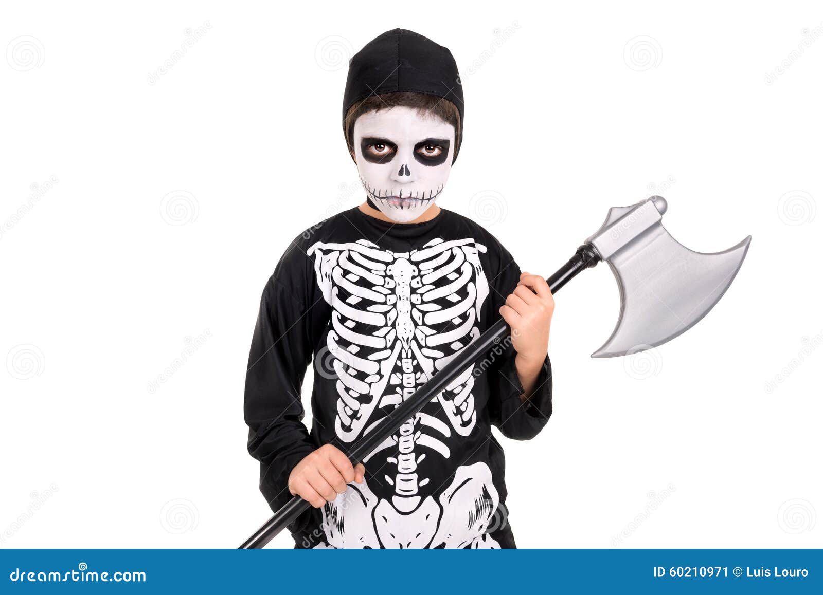 Boy in Halloween Skeleton Costume Stock Image - Image of scythe, blade ...