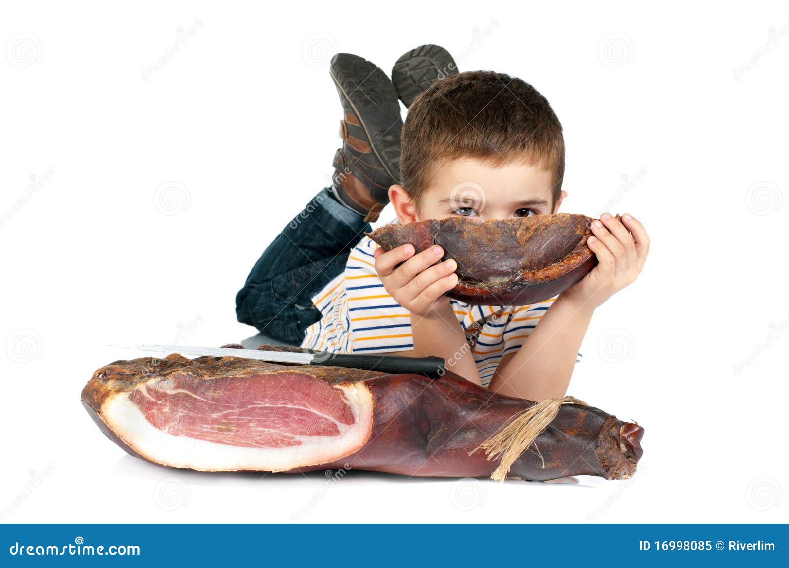 Boy with ham stock image. Image of background, delicious - 16998085