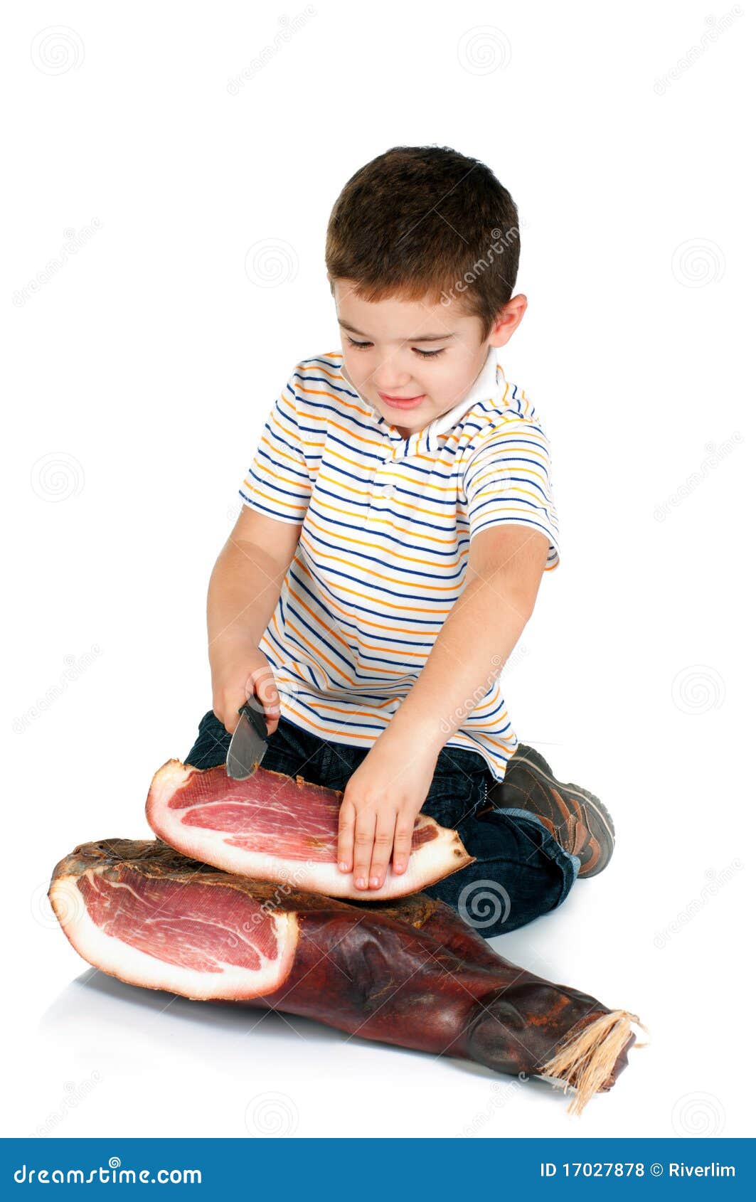 Boy with ham stock photo. Image of bacon, gourmet, dried - 17027878