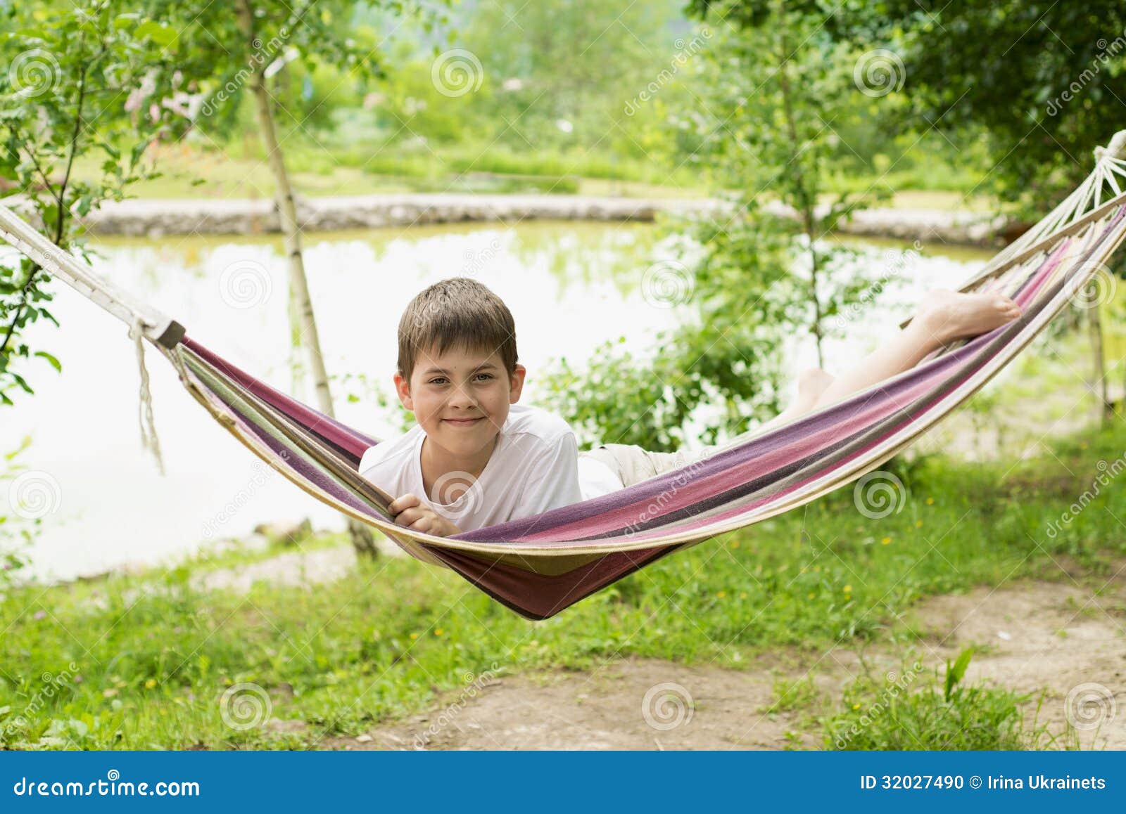 Boy in a Hammock on the Nature Stock Photo - Image of face, delight ...