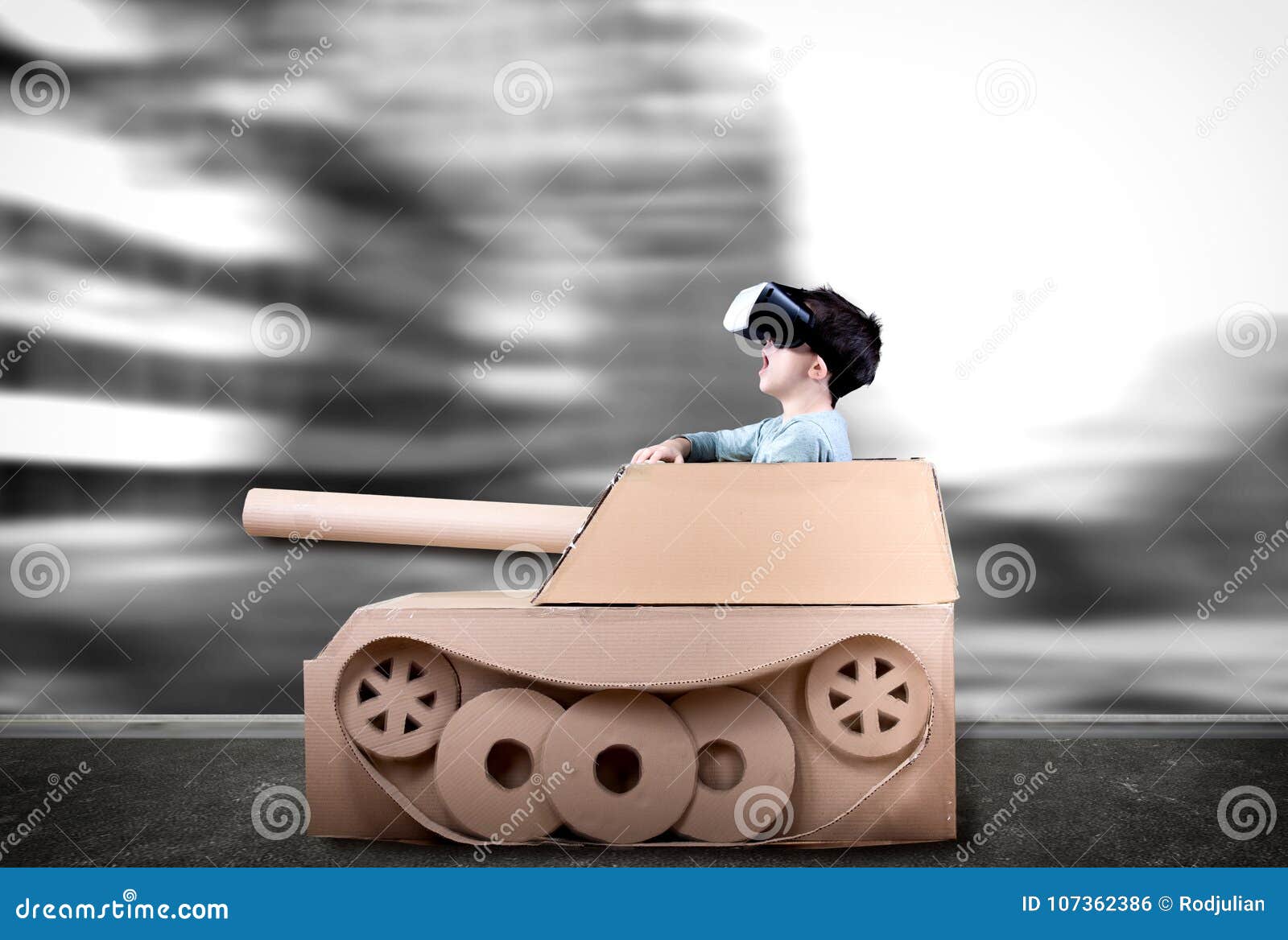 Boy In Handmade Cardboard Panzer. Royalty-Free Stock Photo ...