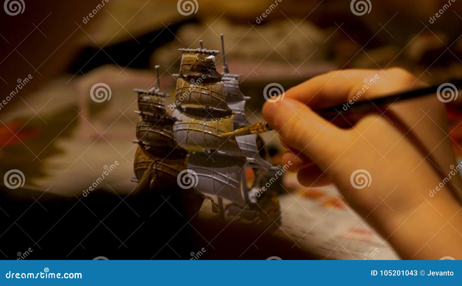 Boy Hands Assembling Plastic Model Kit of Ship at Home. Hobby and ...
