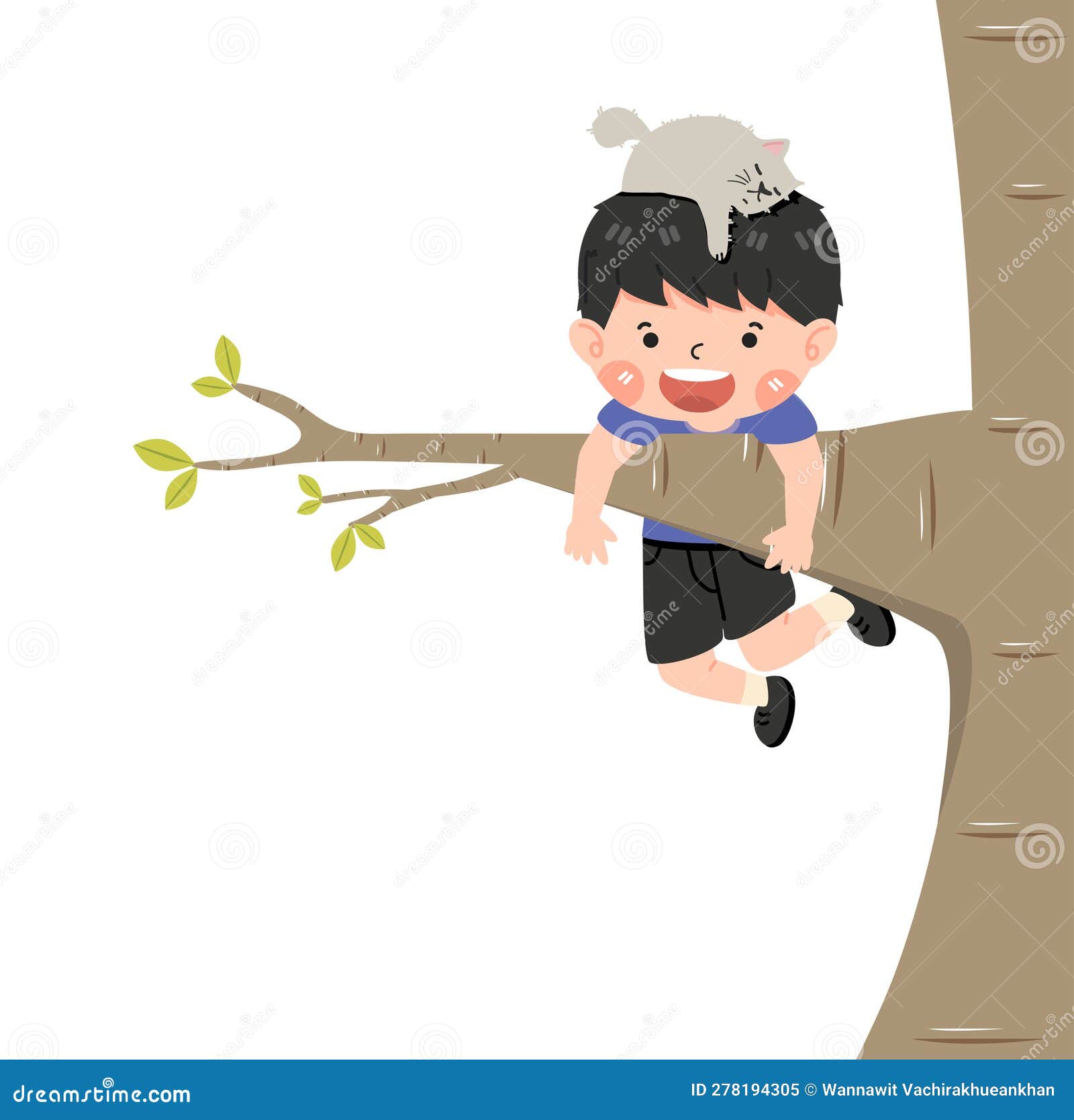 Boy Hanging on a Tree Branch Stock Vector - Illustration of lifestyle ...