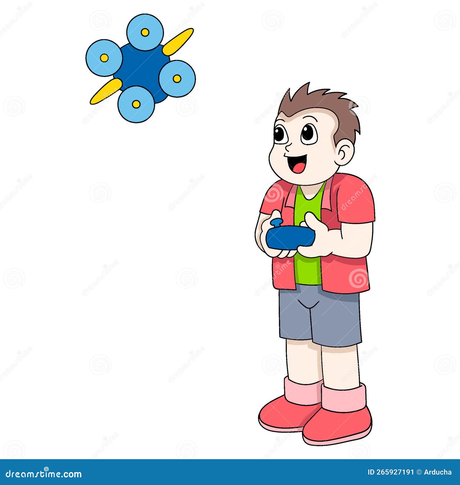 Boy is Happy Playing Drone Birthday Present Stock Vector - Illustration ...