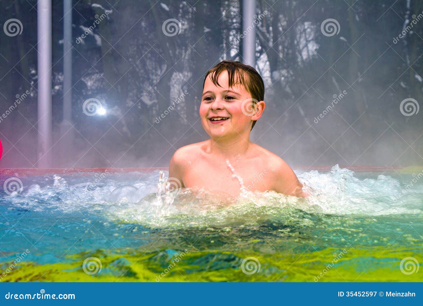Boy Has Fun in the Outdoor Thermal Pool in Winter Stock Image - Image ...